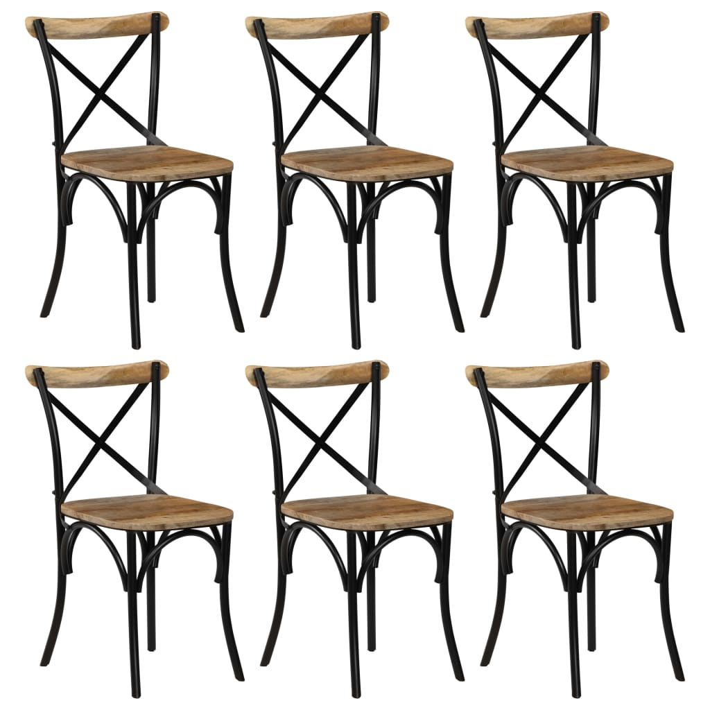 Elegant Cross Chairs Set of 6 - Black Solid Mango Wood & Steel Frame ...