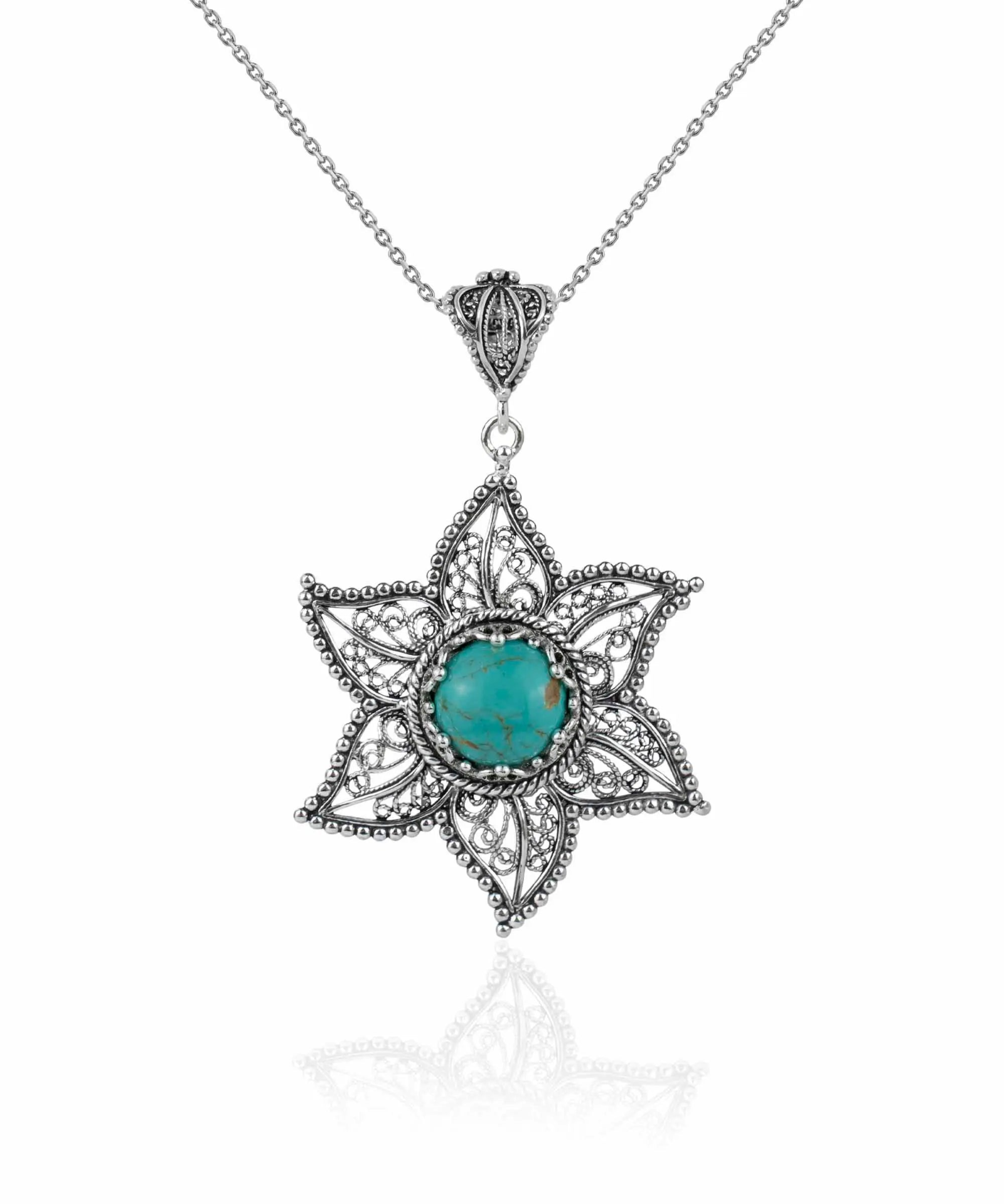 Filigree Art Copper Turquoise Gemstone Star Design Women Silver Pendant ...