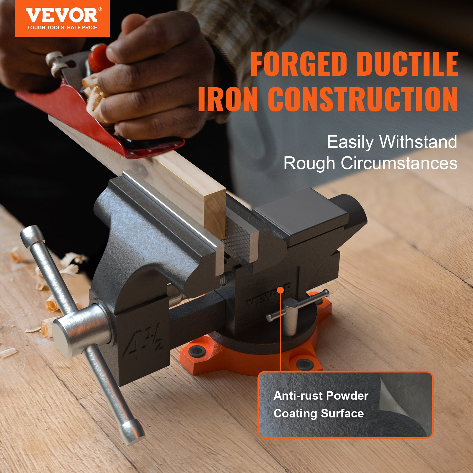 VEVOR 4.5" Bench Vise w/ Anvil 240°Swivel Base Heavy Duty Multipurpose ...