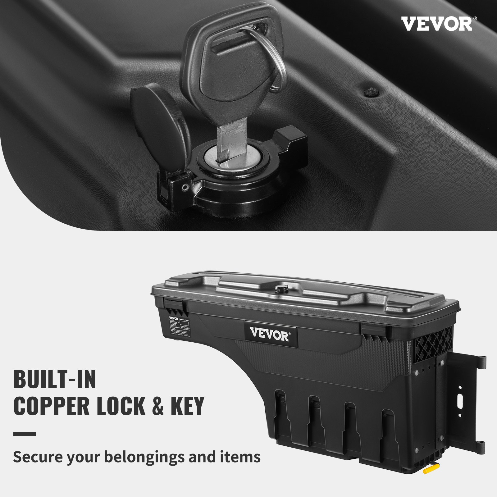 VEVOR Truck Bed Storage Box, Lockable Lid, Waterproof ABS Wheel Well ...