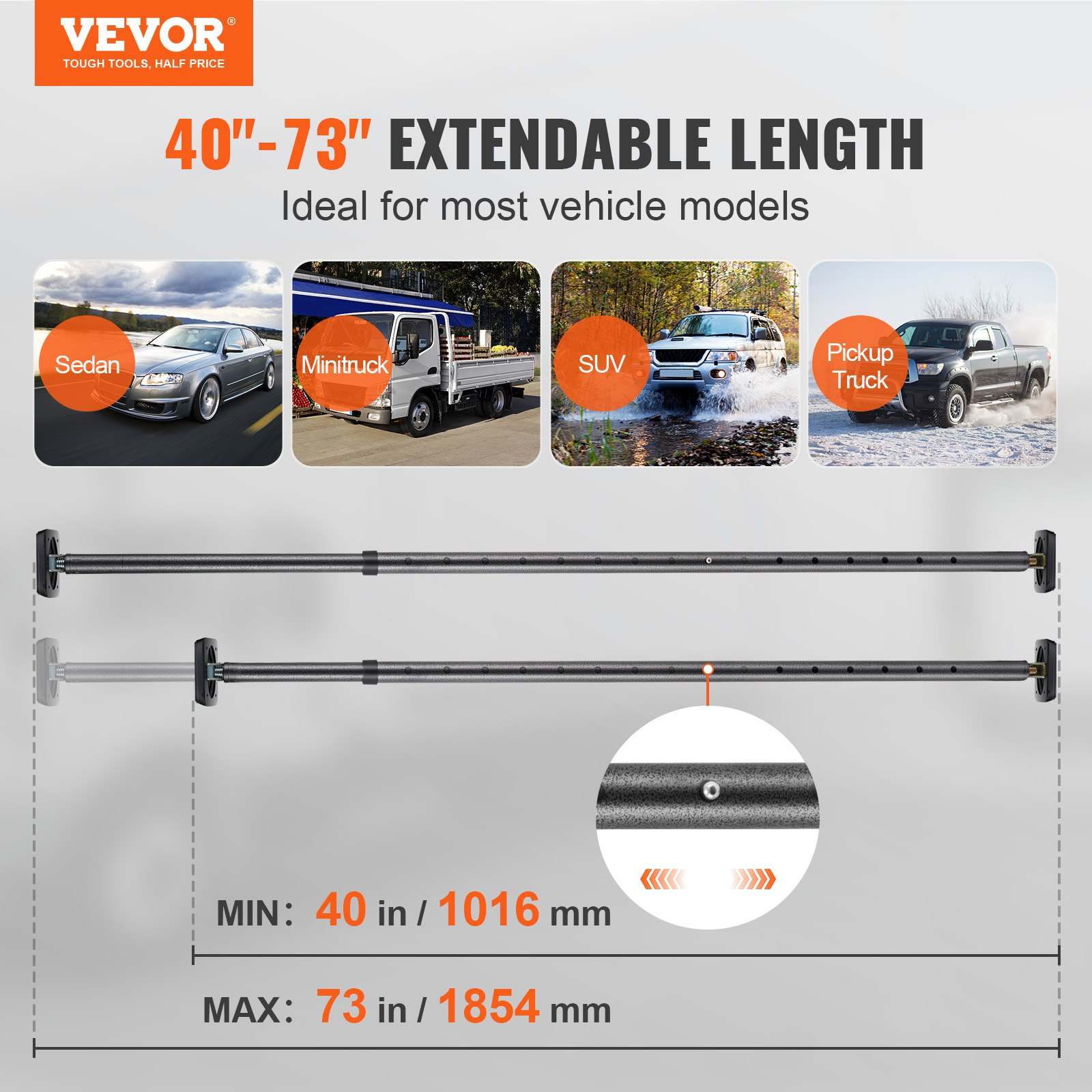 220LB Truck Cargo Bar - 40"-73" Adjustable Steel Load Stabilizer for ...