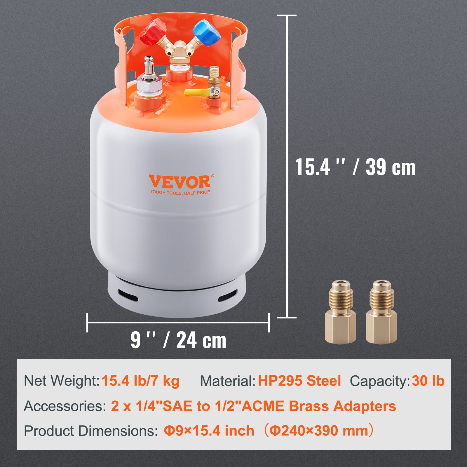 VEVOR 30LB Refrigerant Recovery Tank HVAC AC Recovery Cylinder w/ Float ...