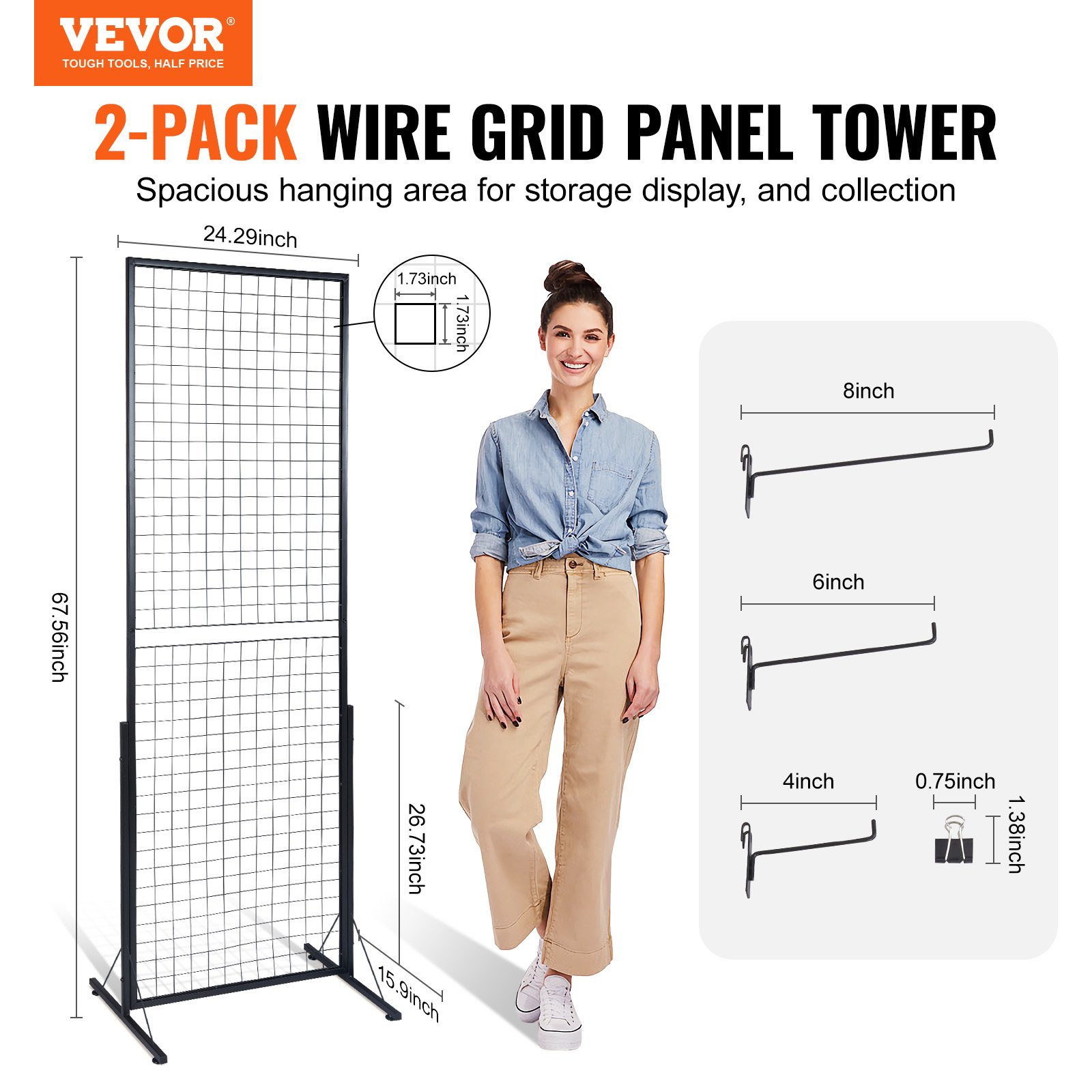 2-Pack 6ft Gridwall Panel Display Stand Floor Rack for Retail & Craft ...