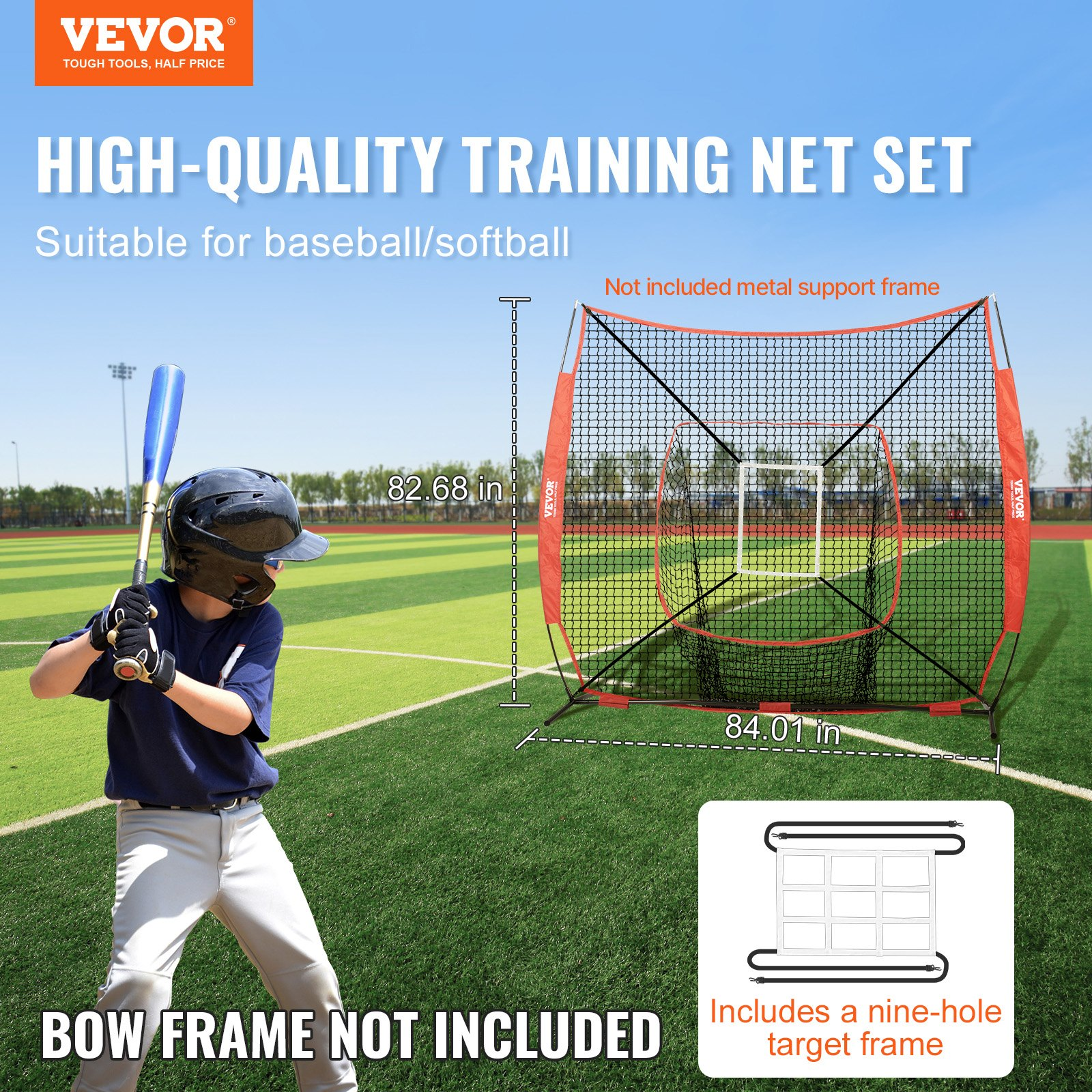 7x7 ft Baseball Softball Practice Net, Portable Baseball Training Net ...