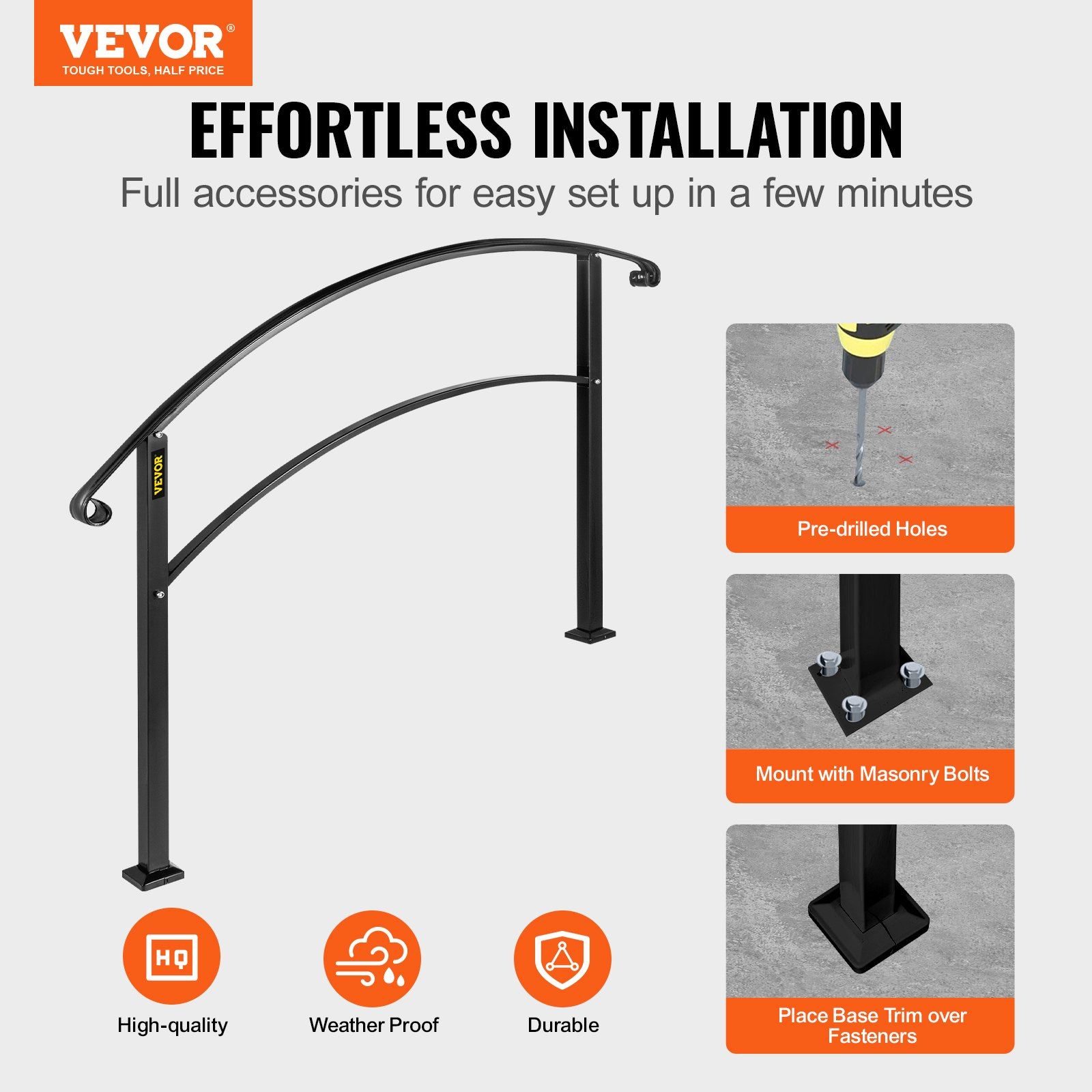 VEVOR Handrails for Outdoor Steps, Fit 1 or 5 Steps Outdoor Stair ...