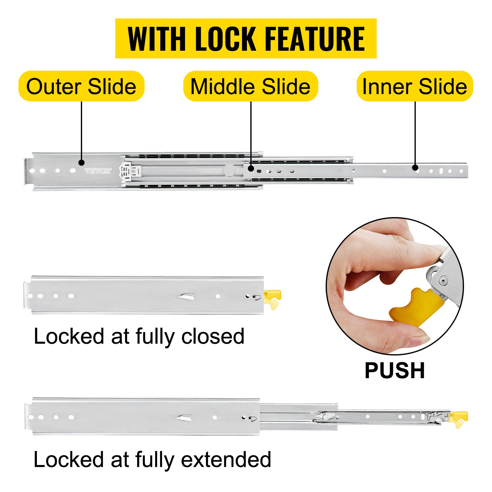 VEVOR Heavy Duty Drawer Slides 24" Length, Locking Drawer Slides 500lbs ...
