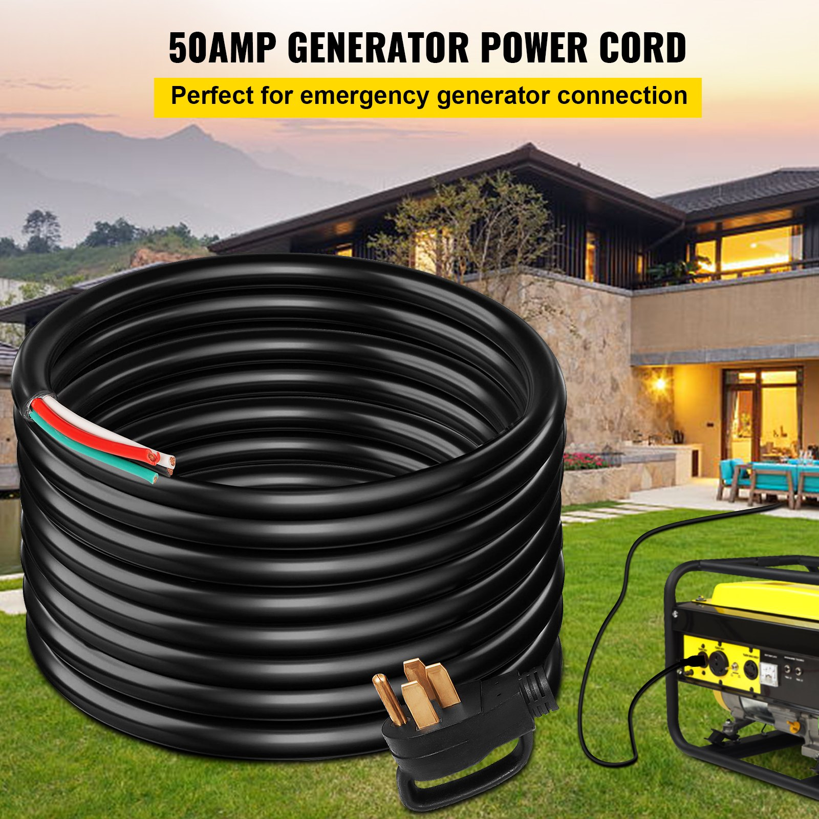 25' 50A RV Camp Power Cord Generator Cord 6/3 + 8/1 AWG NEMA 14-50P to ...
