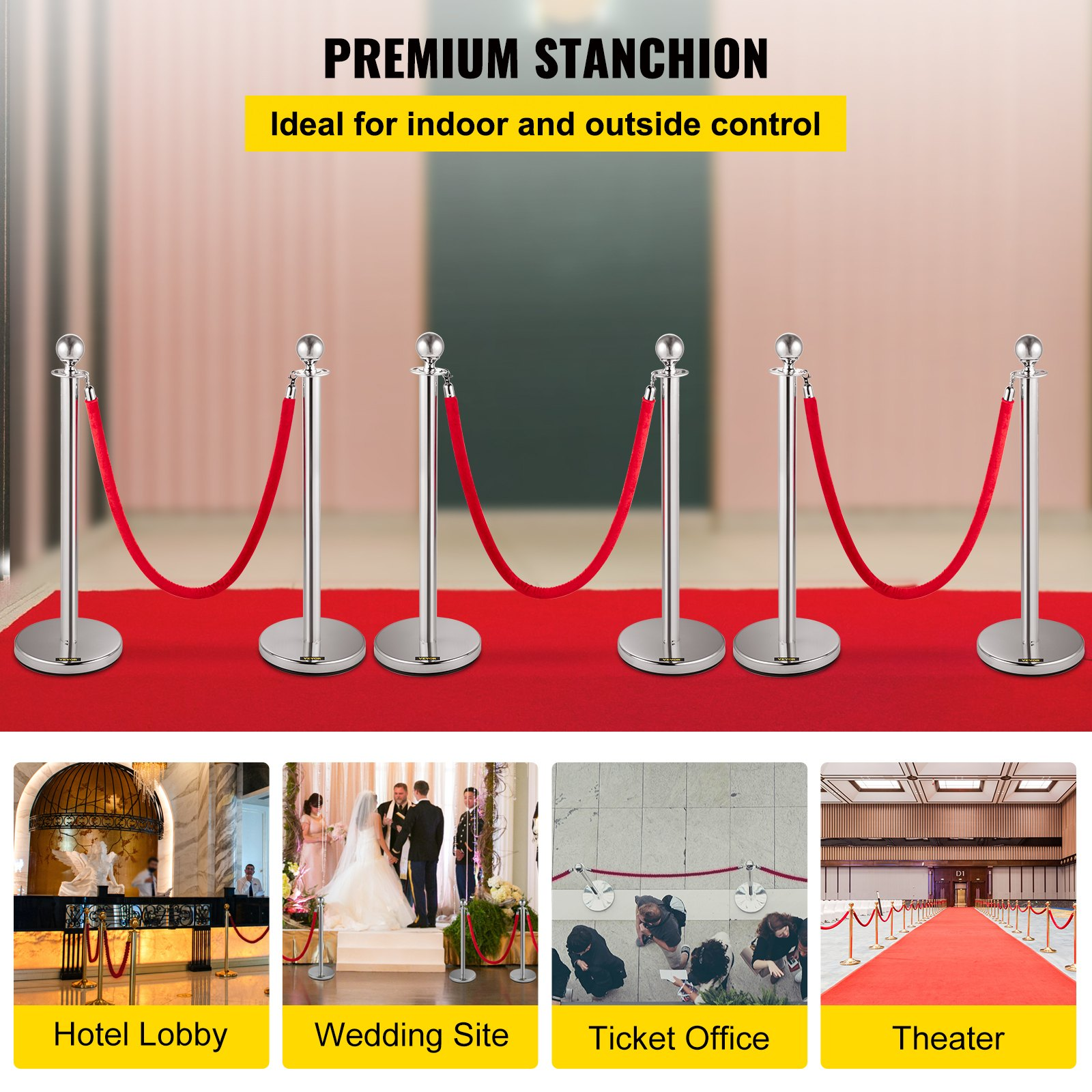 6 PCS Crowd Control Stanchion, Silver Stanchions Posts Stainless Steel ...