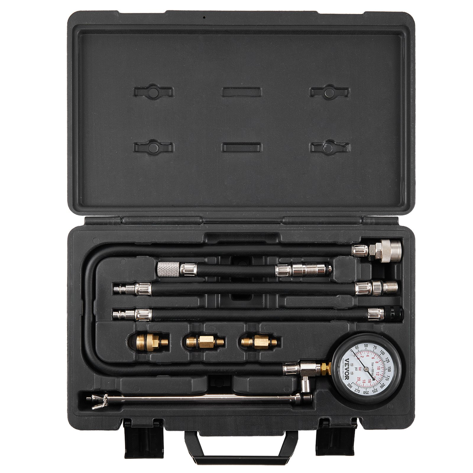 9Pc Compression Tester Kit, Dual Scale 0-300 PSI Gauge, Hoses & Case ...