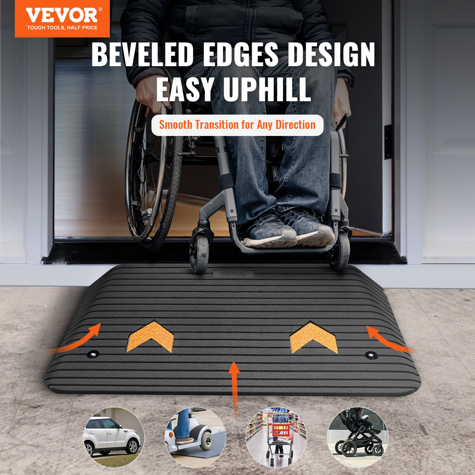 Upgraded Rubber Threshold Ramp, 3.5" Rise Door Ramp with 1 Channel ...