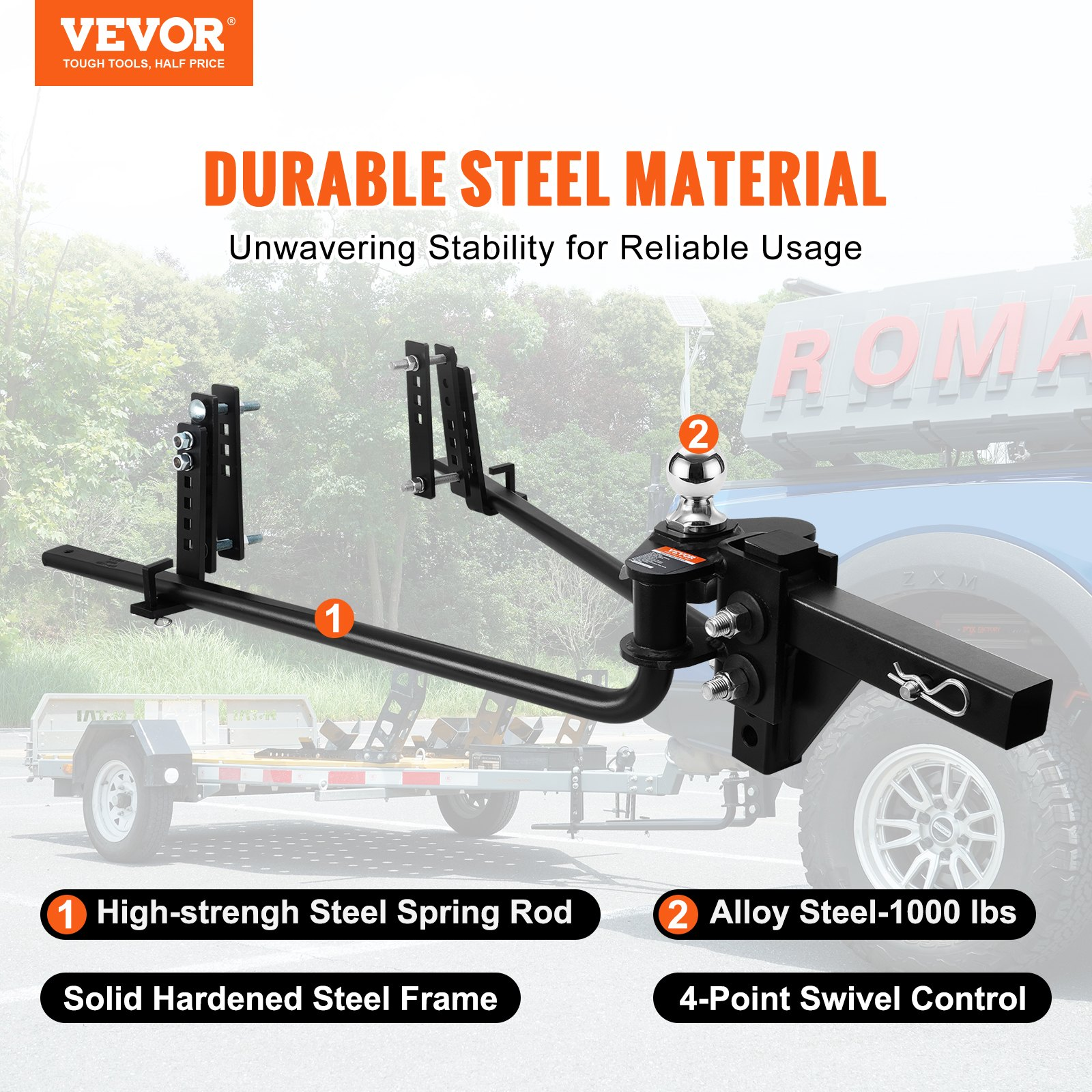 Weight Distribution Hitch Kit 1000 lbs w/ Sway Control & 2" Shank ...