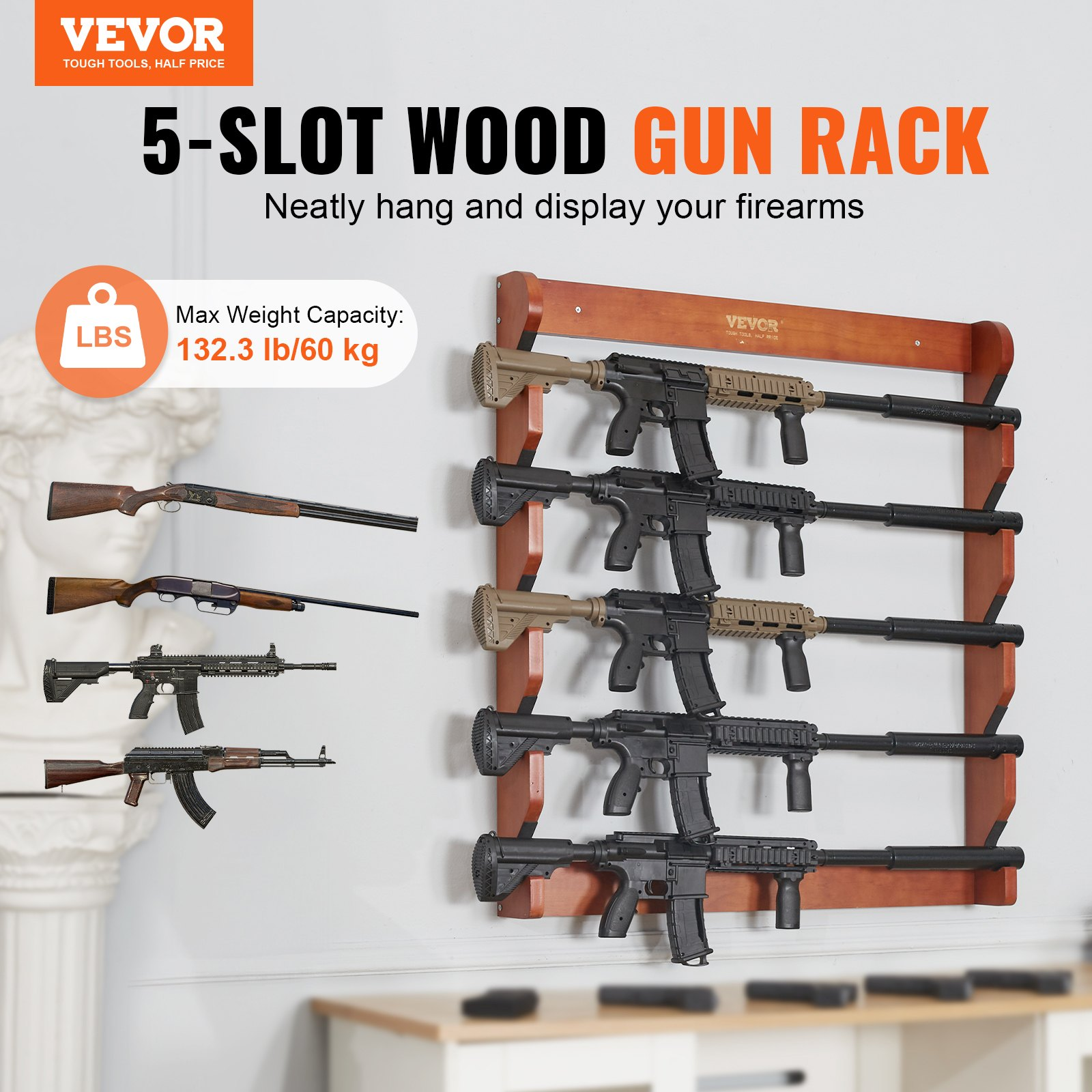Gun Rack, 132 lb Heavy Duty Wall Storage Display Rifle Rack with Soft ...
