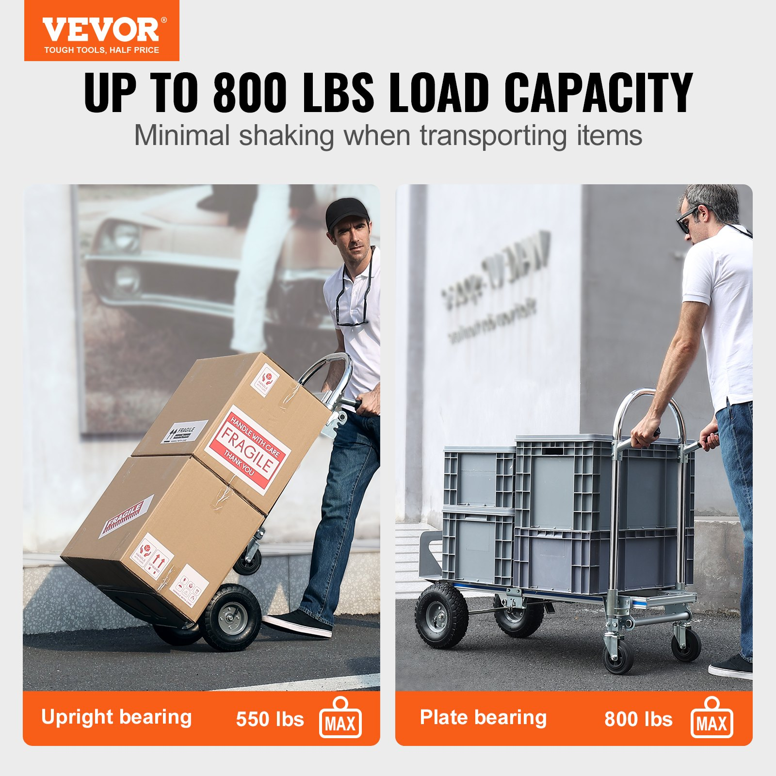 Aluminum Hand Truck, 2 in 1, 800 lbs Load Capacity, Heavy Duty ...