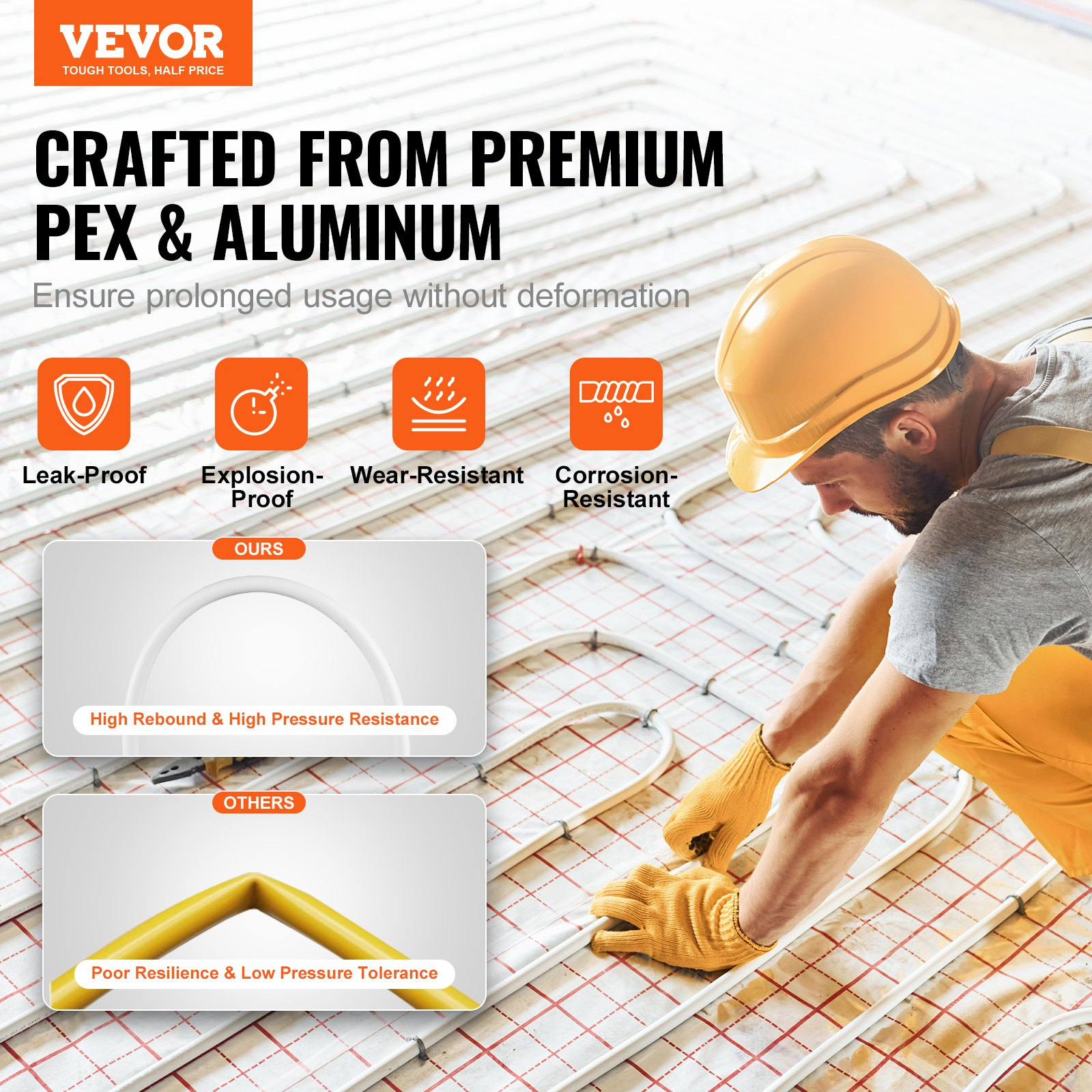 VEVOR PEX-AL-PEX Tube, 656ft, 5/8'' Diameter Aluminum-Plastic Composite ...