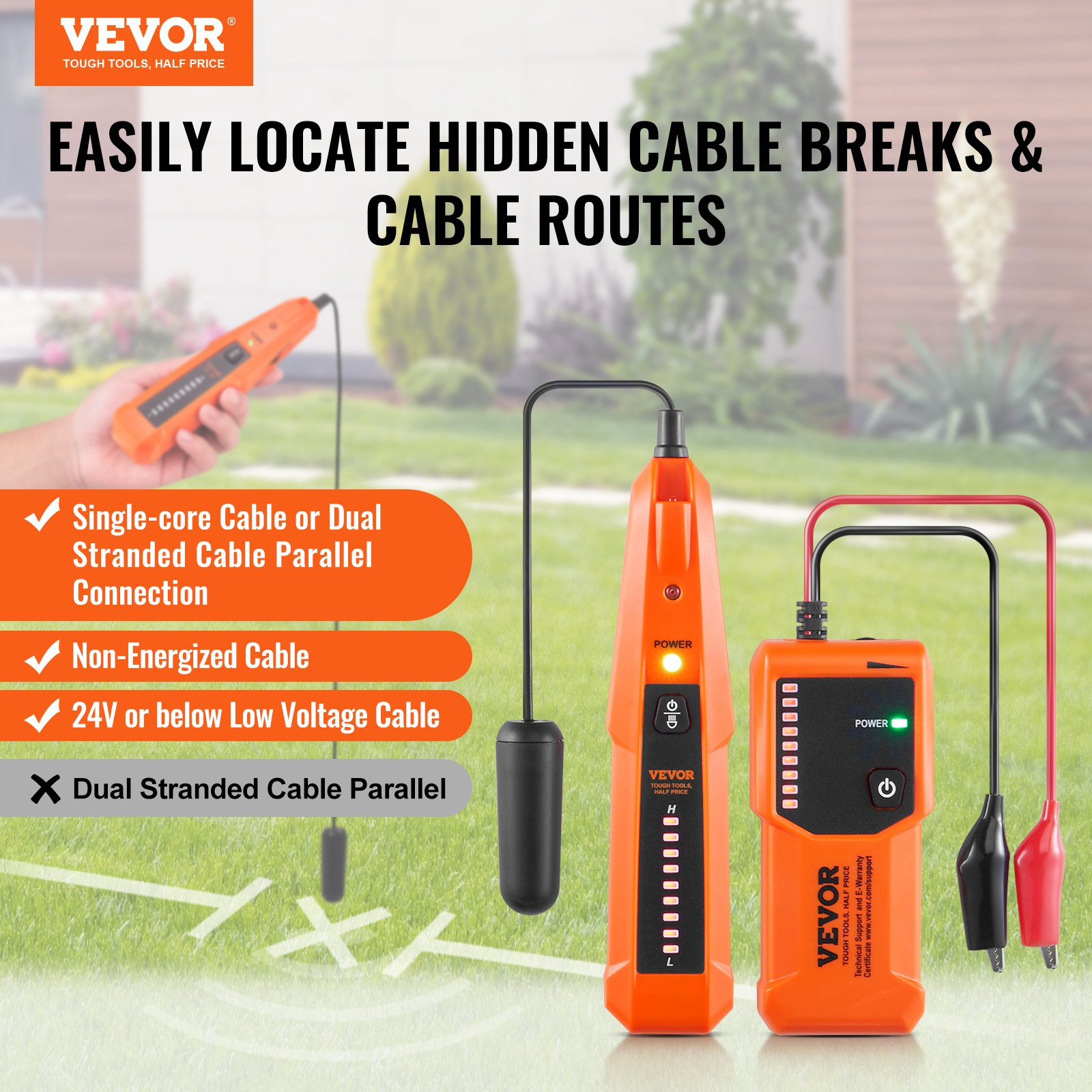 Underground Cable Locator, 3 FT Max. Detection Depth, Wire Tracer Break ...