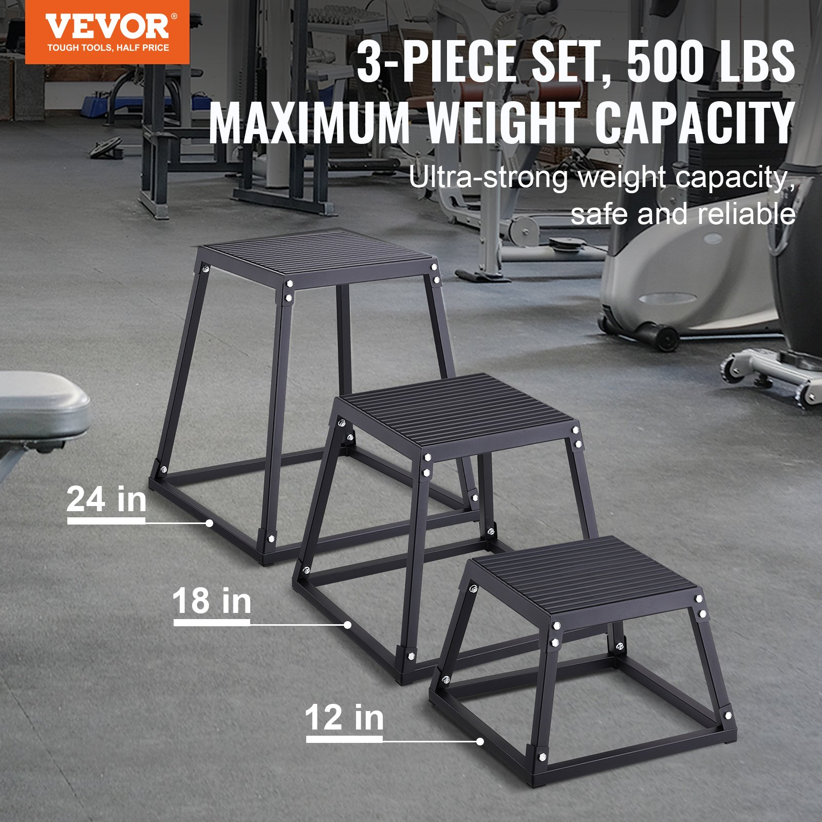 VEVOR Plyometric Jump Boxes, 12/18/24 Inch Plyo Box, Platform and ...