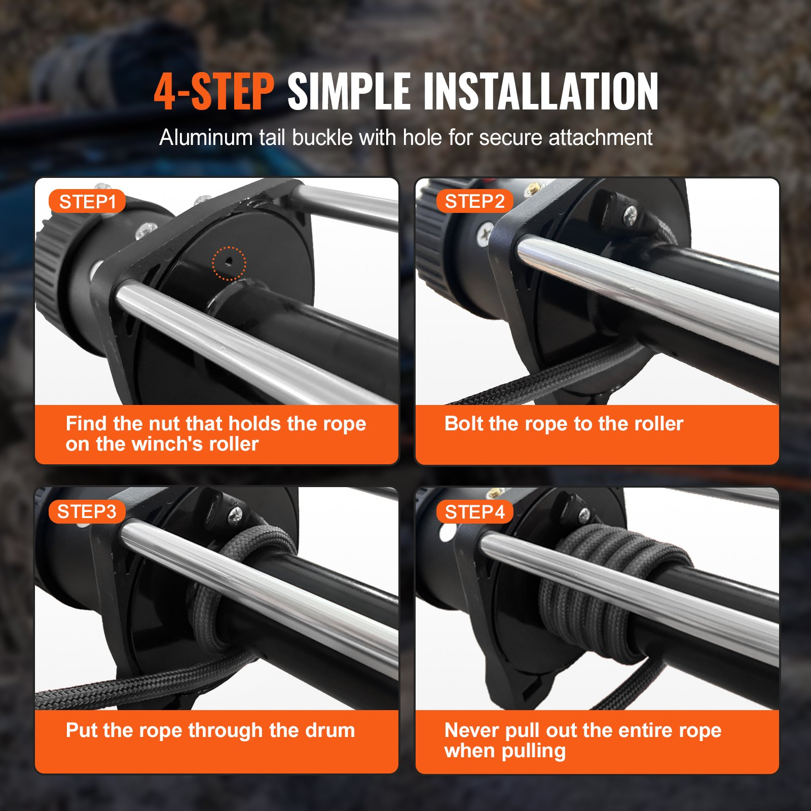 10,000 Lbs Breaking Strength Rope Synthetic Winch Rope Kit 1/4" X 50 ...