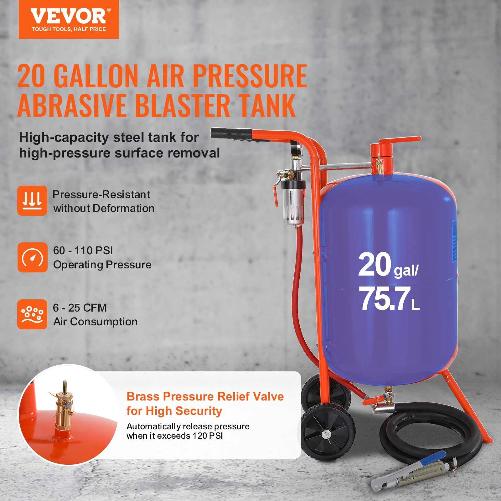 20 Gallon Sand Blaster 60 110 PSI High Pressure Sandblaster Portable Abrasive eBay