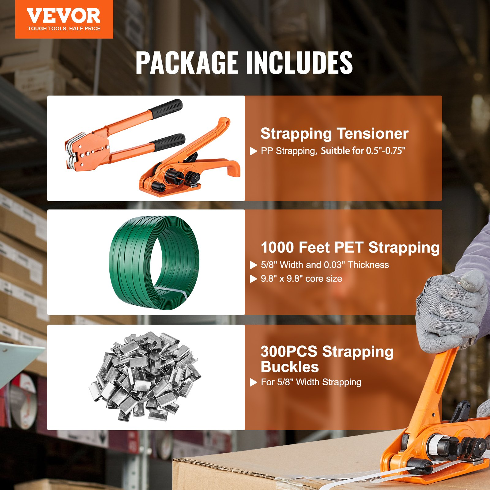Banding Strapping Kit w/ Tensioner, Sealer, 1000FT PET Band & 300 Seals ...