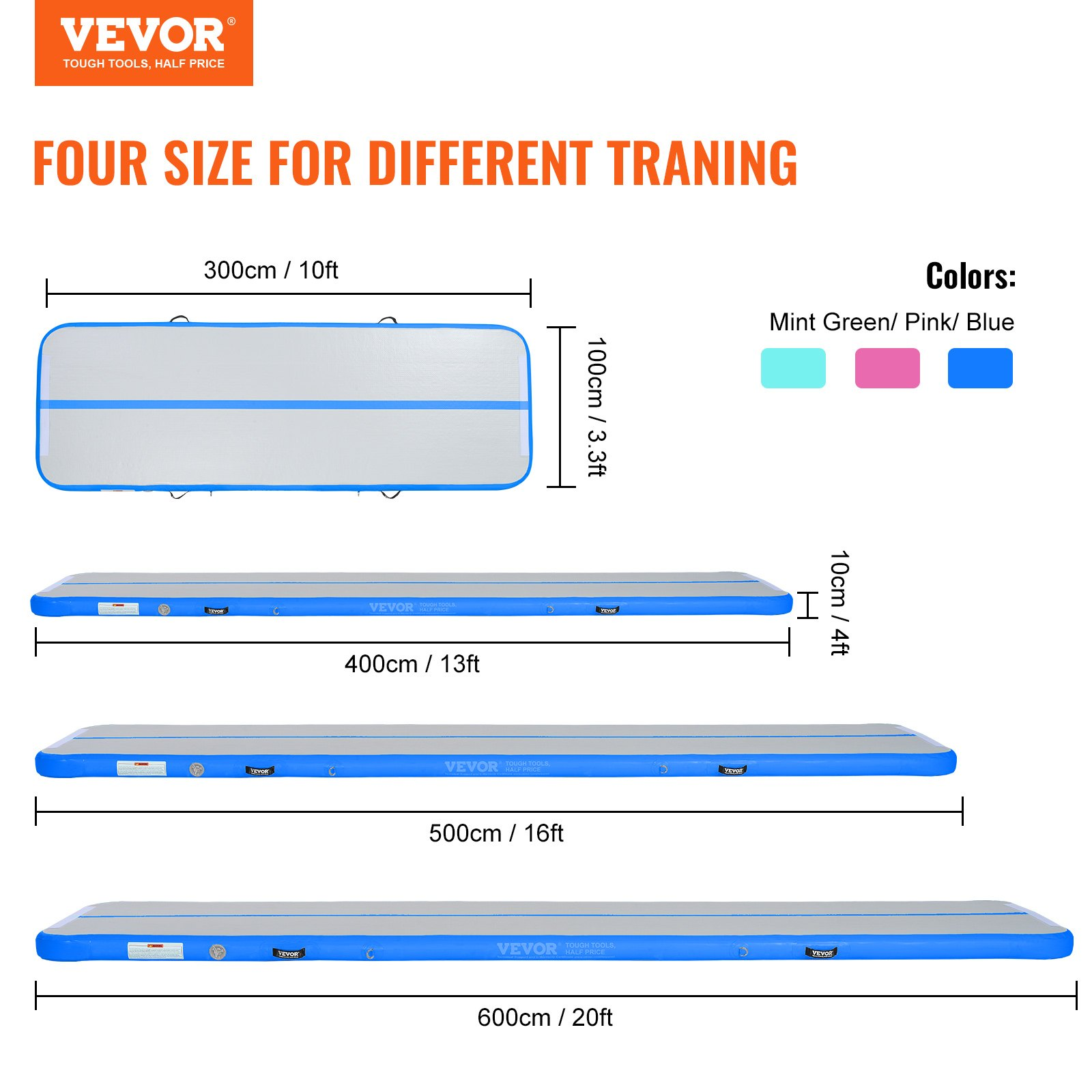VEVOR Gymnastics Air Mat, 4 inch Thickness Inflatable Gymnastics ...