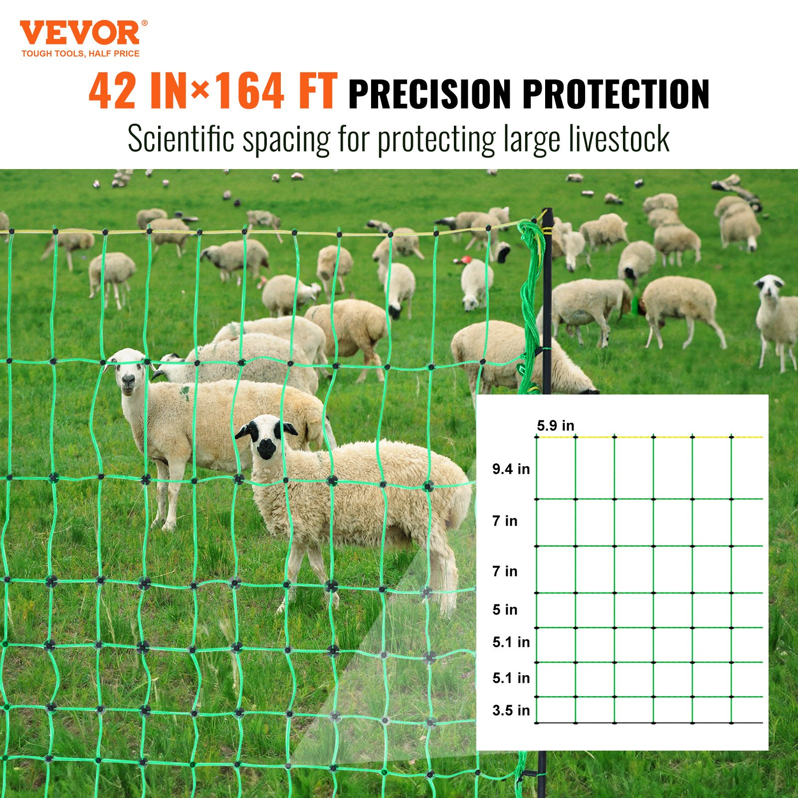 Electric Fence Netting 42" H x 164' L, PE Mesh Kit w/ Posts & Stakes ...
