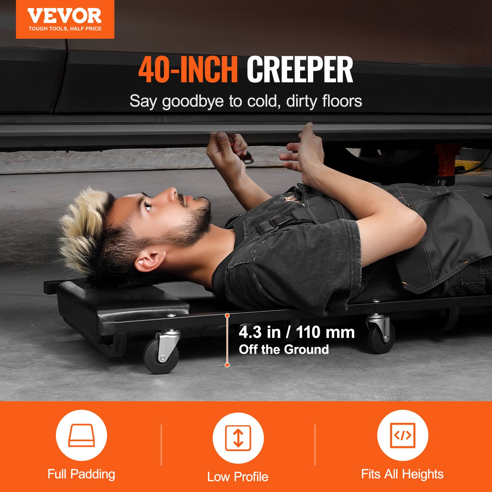 40in Mechanic Garage Creeper 300LB Low Profile Rolling Auto Creeper 6 ...