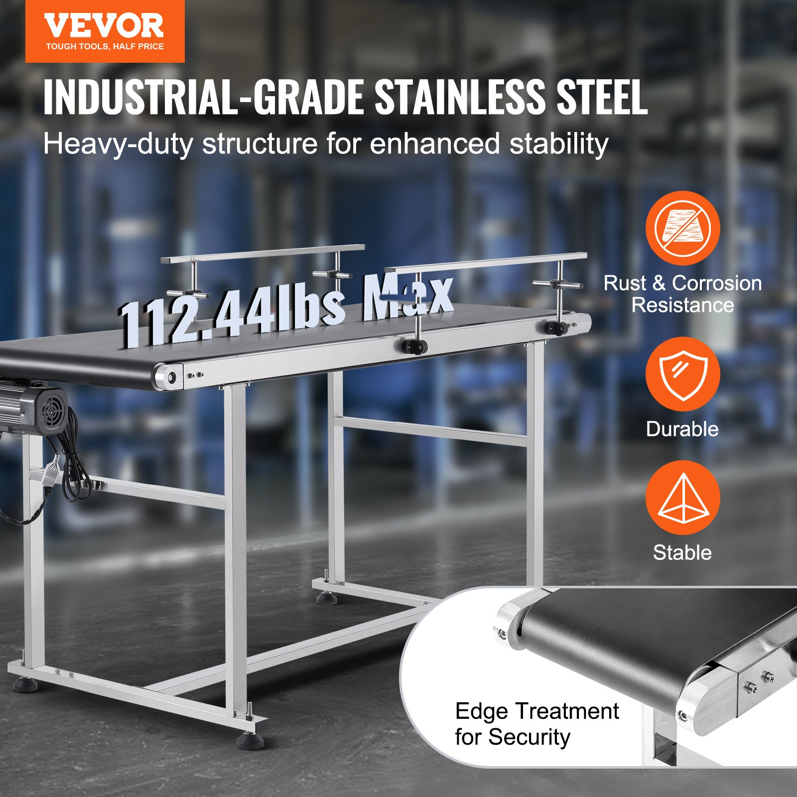 59"x23.6" Motorized Belt Conveyor, Stainless Steel, Adjustable Speed ...