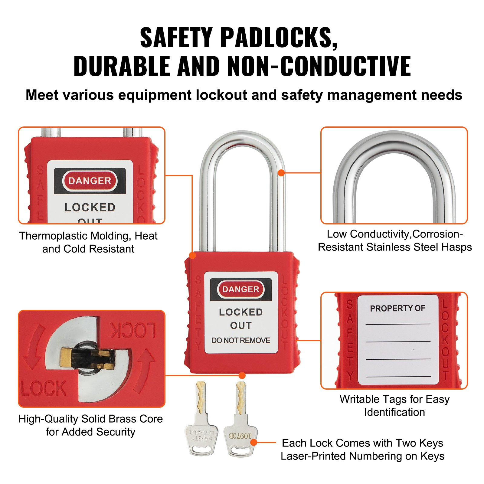 Lockout Tagout Locks Set, 10 PCS Red Safety Lockout Padlocks, with 2 ...