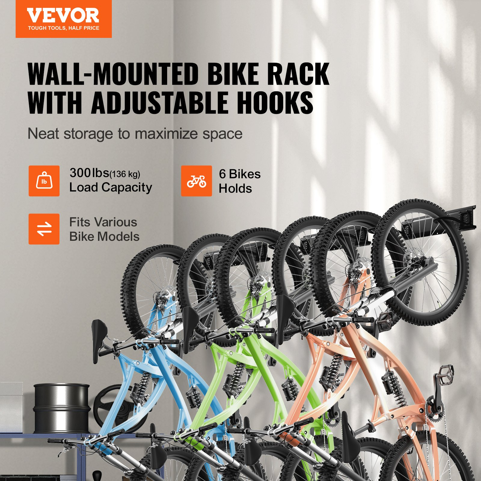 Bike Storage Rack, 6 Bike Racks and 5 Helmets Hooks, 85-inch | eBay