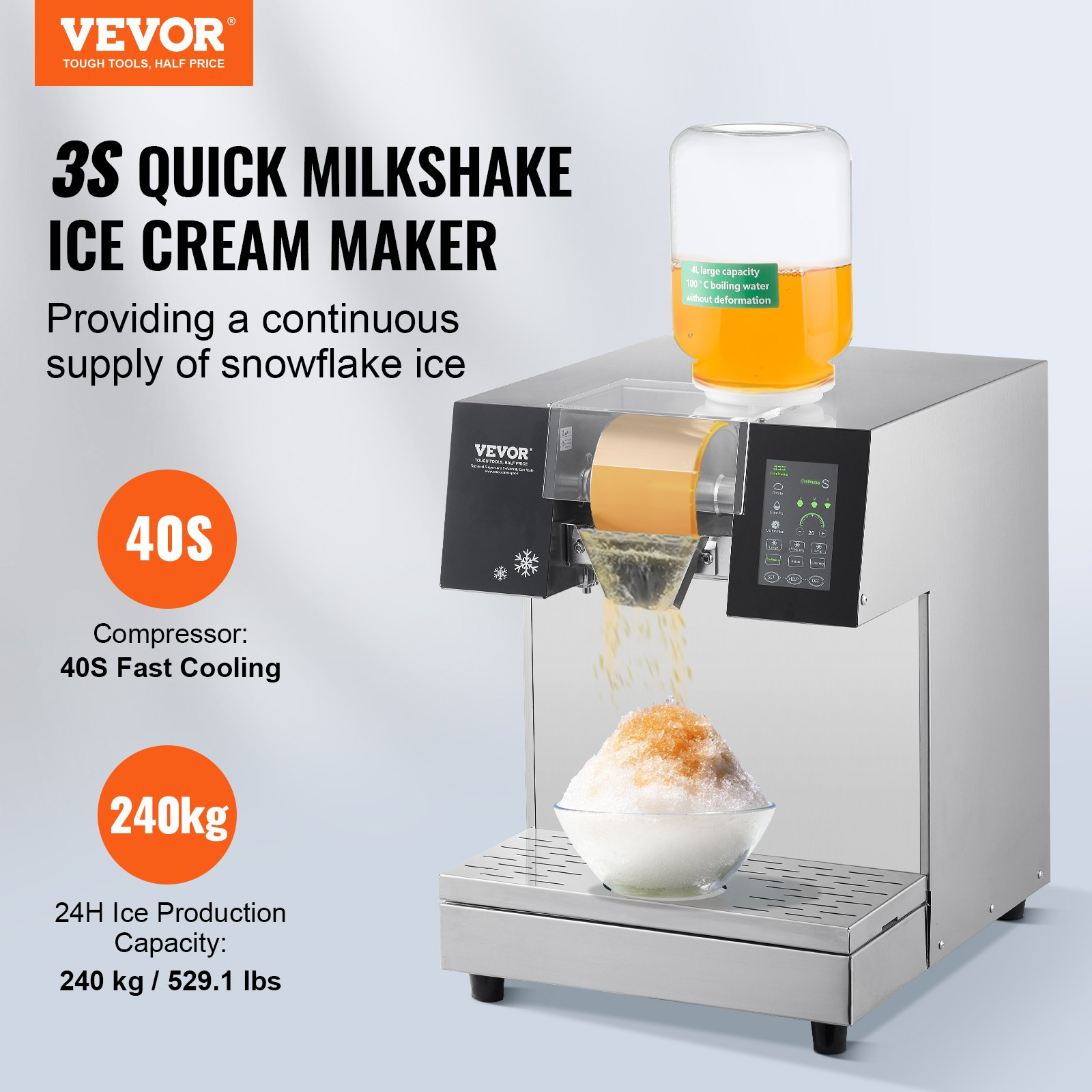 Commercial Snowflake Ice Machine, 529.1LBS/24H Snowflake Ice Maker, Ice ...