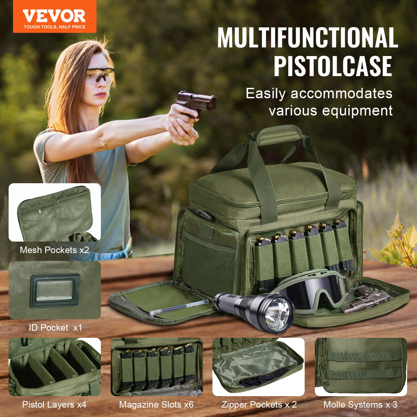 VEVOR Range Bag for 4 Pistols Tactical Gun Range Bag Single Shoulder ...