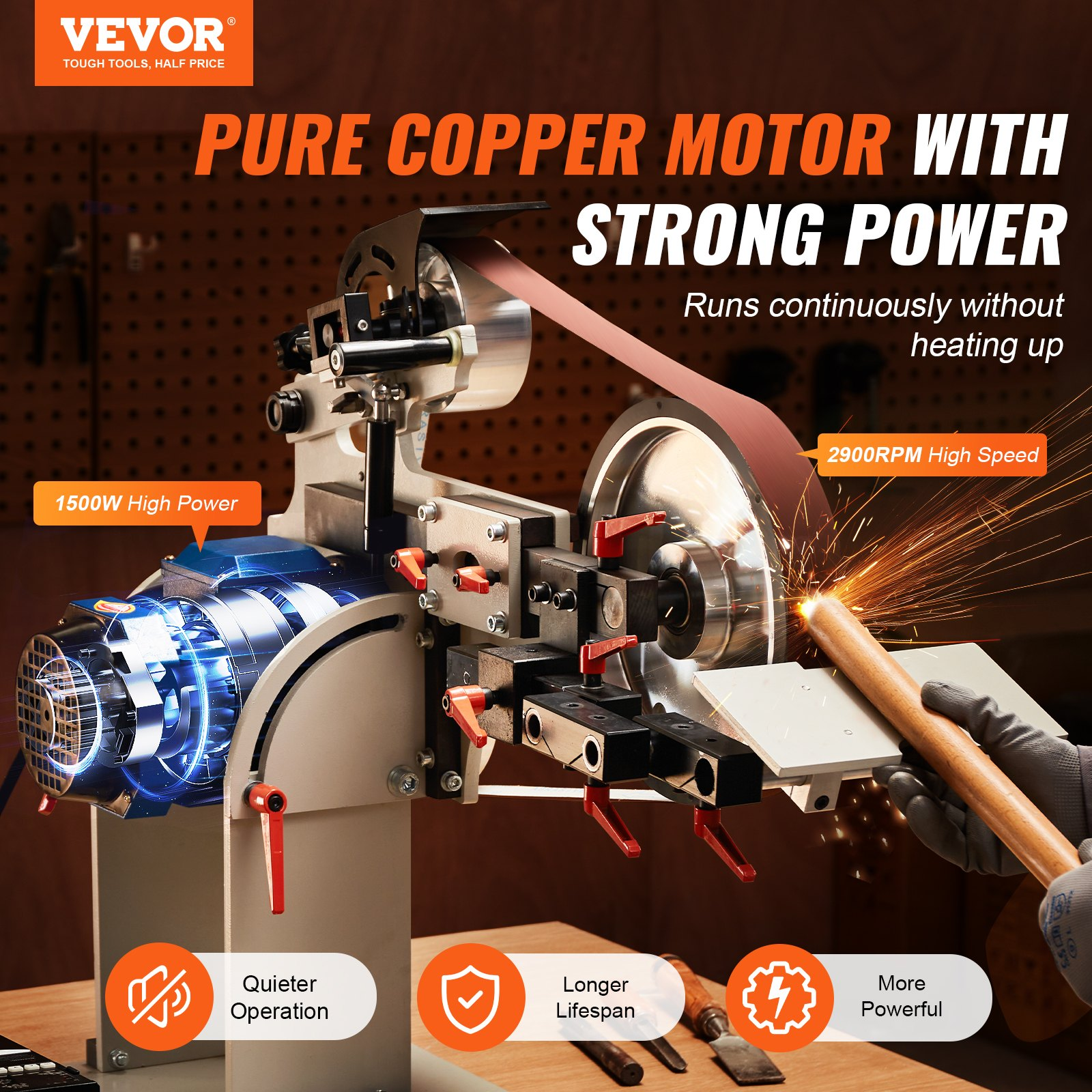 VEVOR Belt Grinder Sander 72 x 2-Inch Belt Polisher with VFD 3 Grinding ...