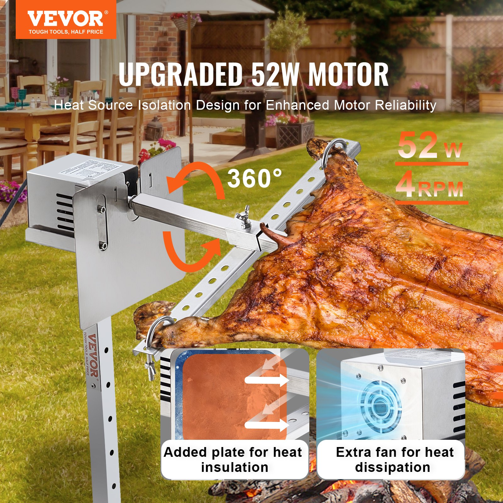 VEVOR 46" Electric BBQ Rotisserie Grill Kit Stainless Steel Grill 132lb ...