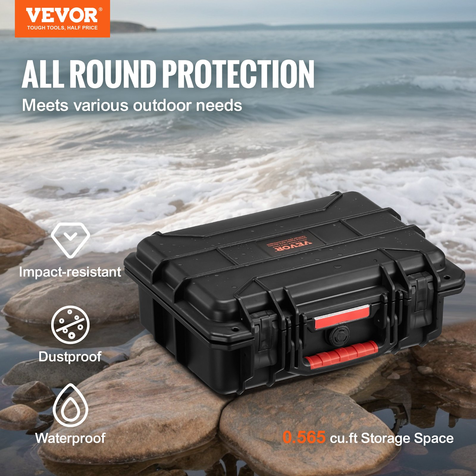 0.56 Cu.ft Weatherproof Hard Case with Handle Clips Padlock Holes PU ...