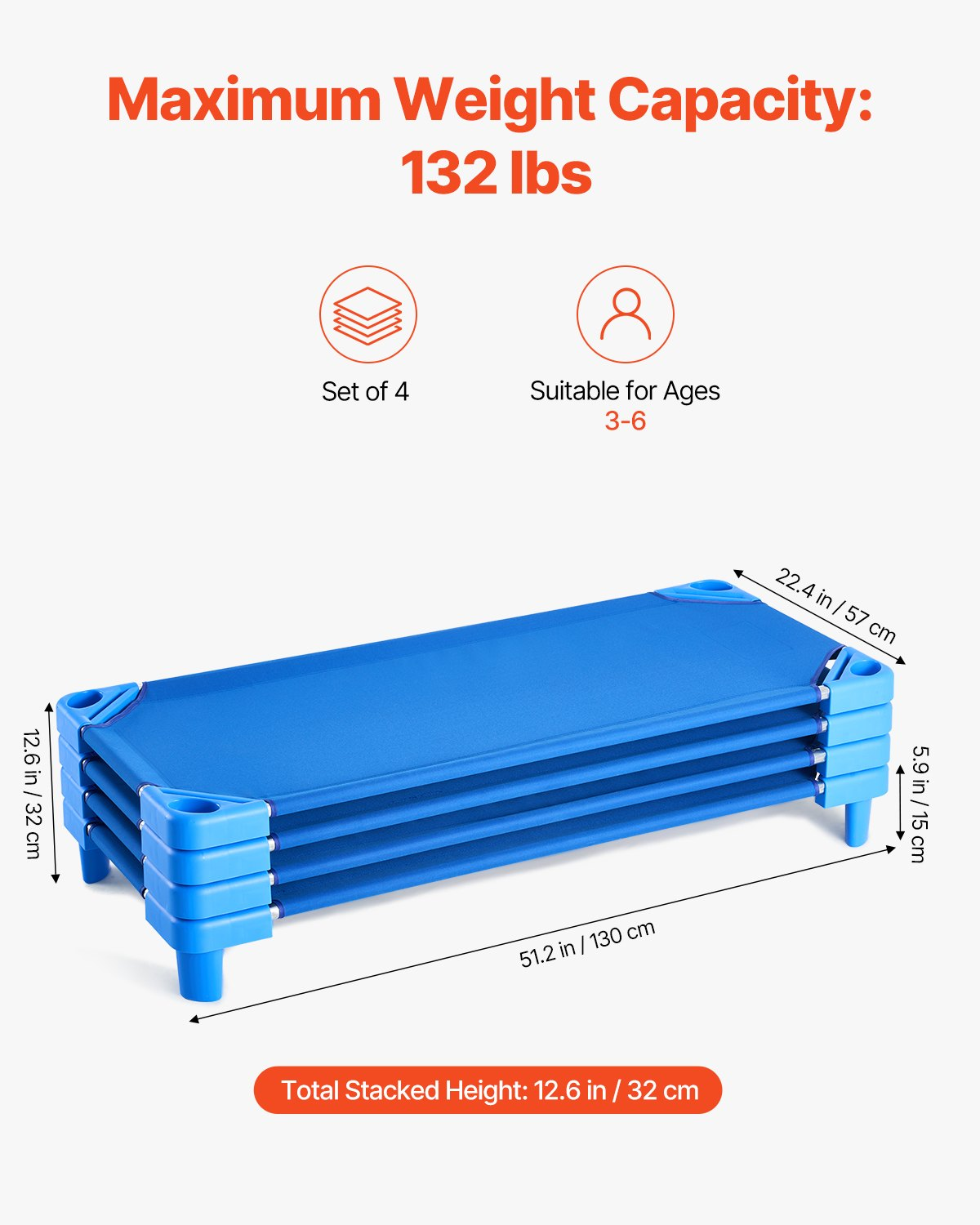 Stackable Kiddie Cot, Pack of 4, Portable Toddler Nap Cots, Blue | eBay
