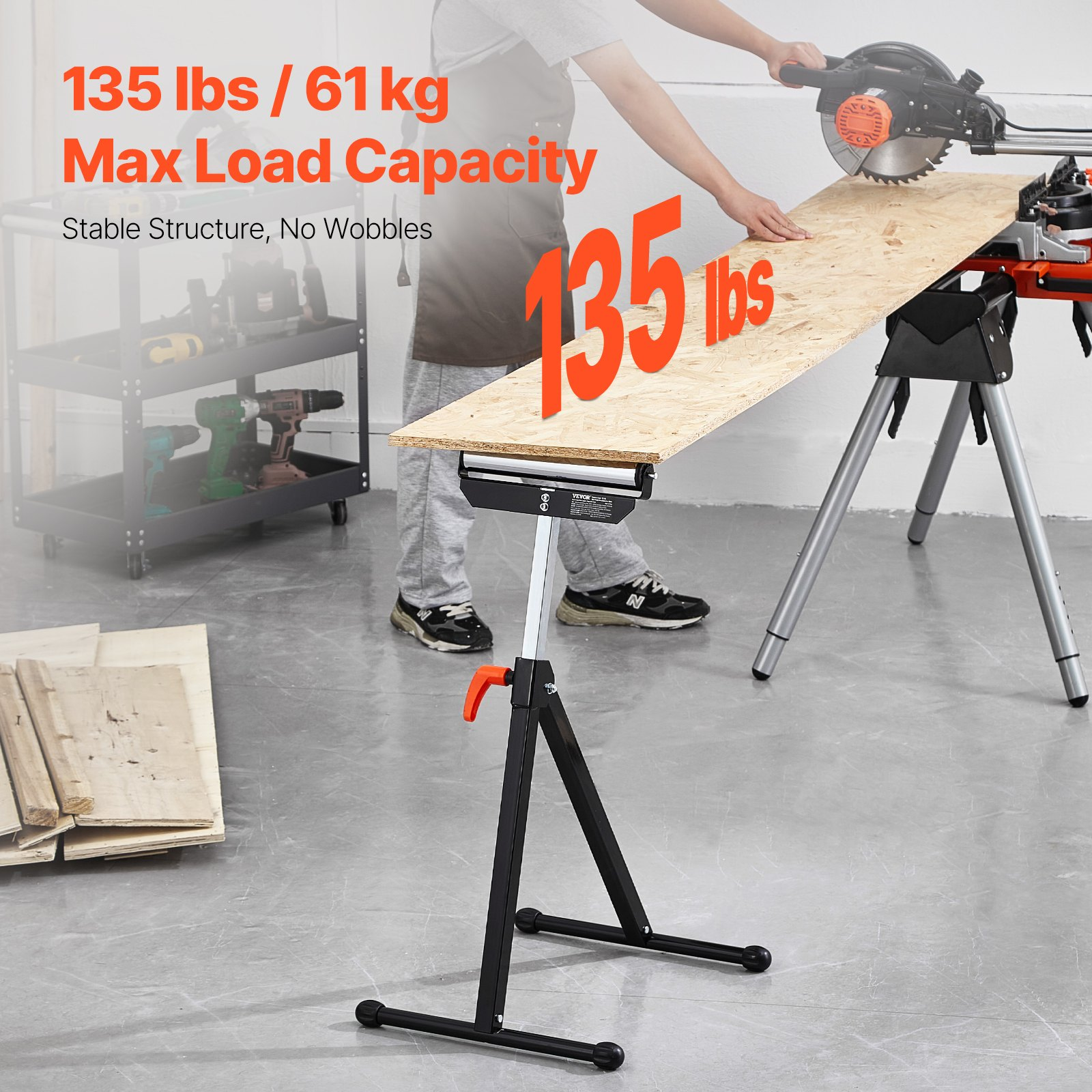 2 PCs Folding Woodworking Roller Stands Max Load 135 lb Adjustable 26.8 ...