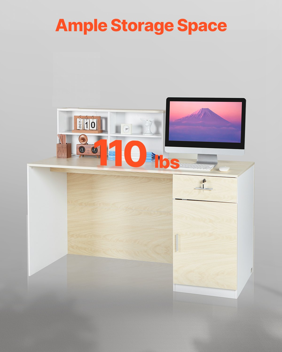 Reception Desk Rectangular Front Counter Table 55.12 in Wood Office ...