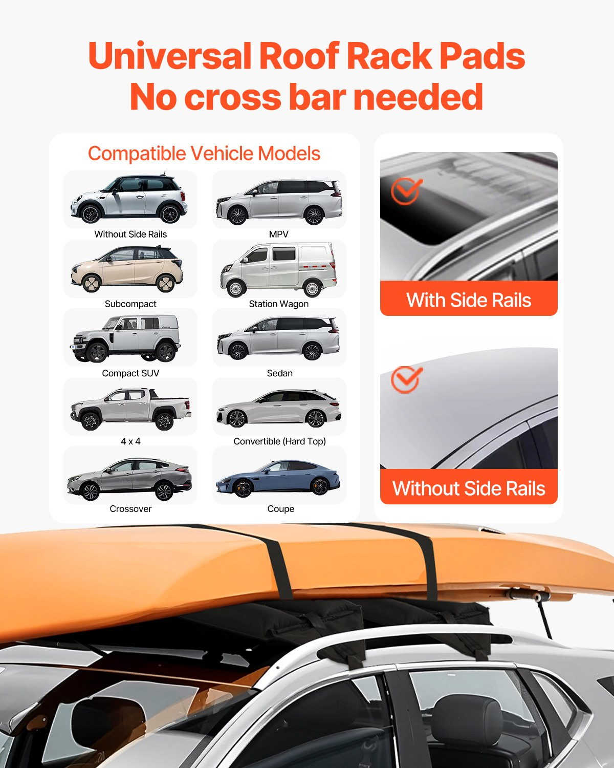 Inflatable Roof Rack Pads 88lbs Load Capacity for Kayak Canoe Surfboard ...