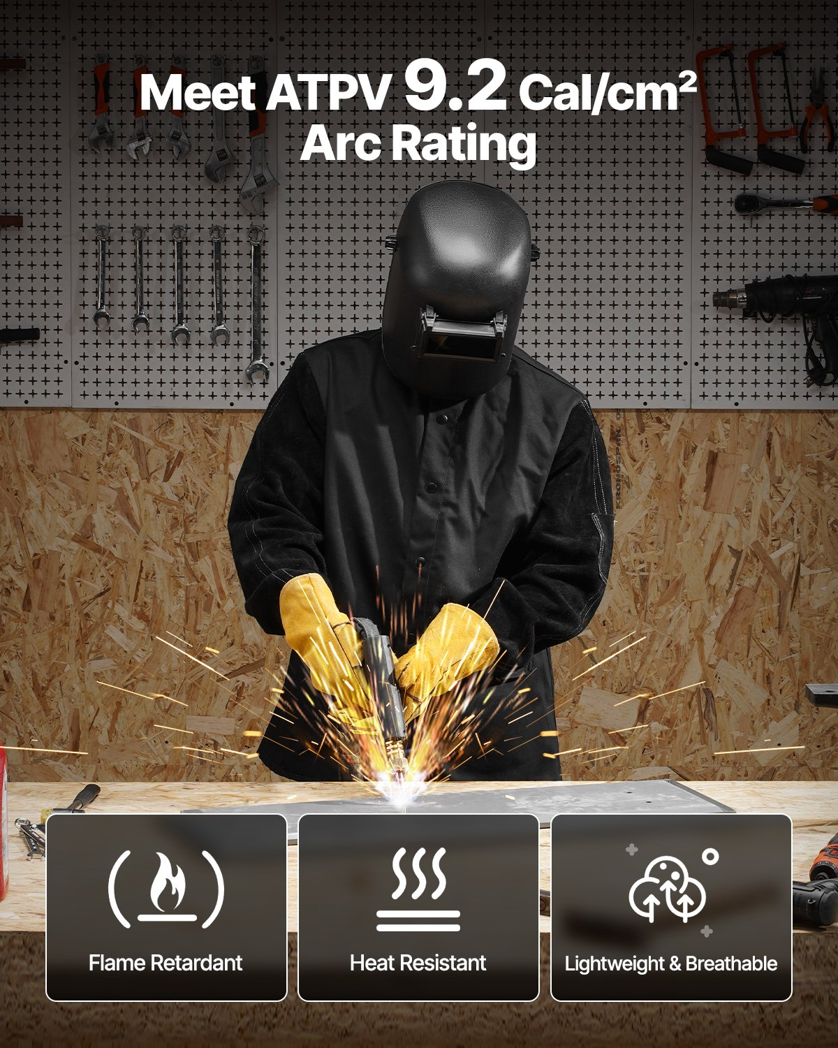 Flame-Resistant Welding Jacket M Size Heavy Duty Cowhide Leather & 9oz ...