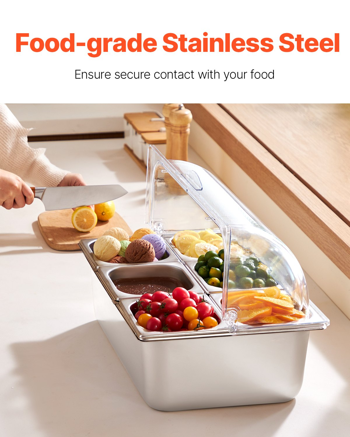 Countertop Food Serving Display Container 6 Pan Condiment Dispenser ...