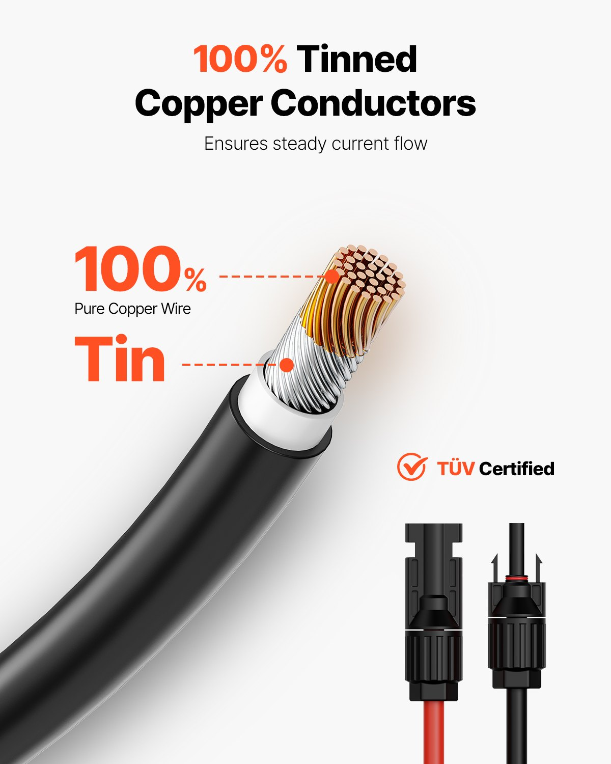 100FT Solar Panel Extension Wire Female & Male Connectors 10AWG Set of ...