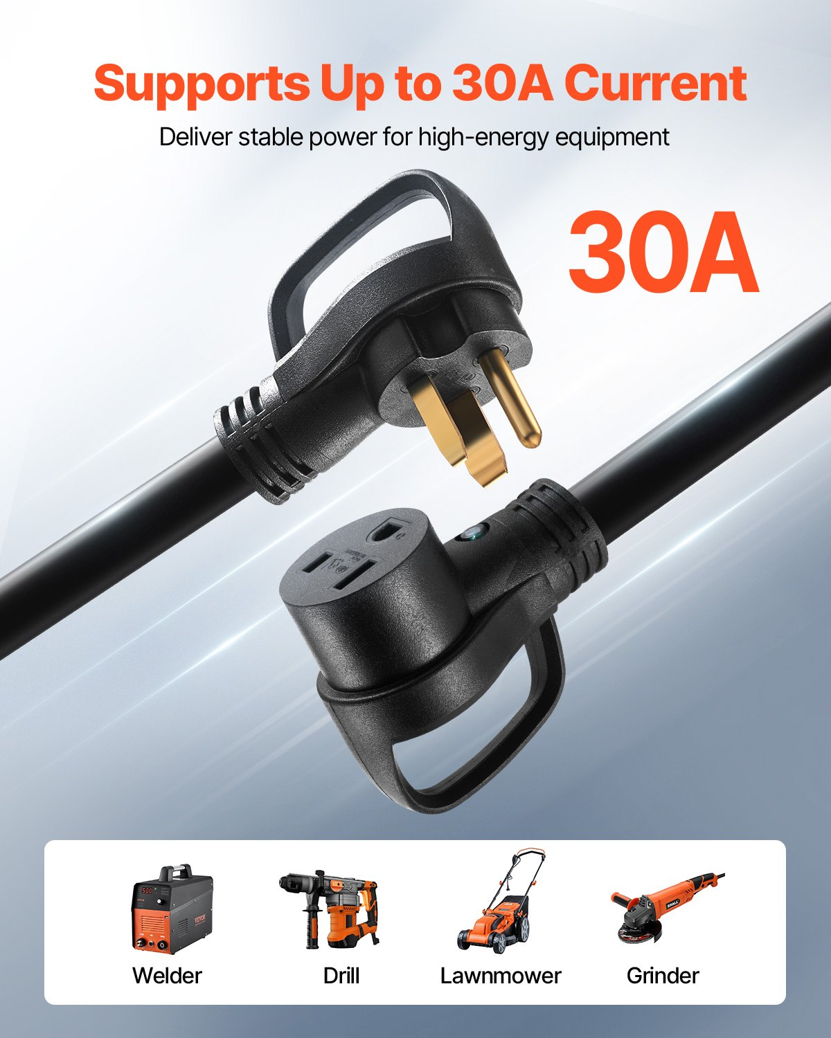 30A Generator Extension Cord 50 ft 250V NEMA 6-50P to 6-50R 7500W Power ...