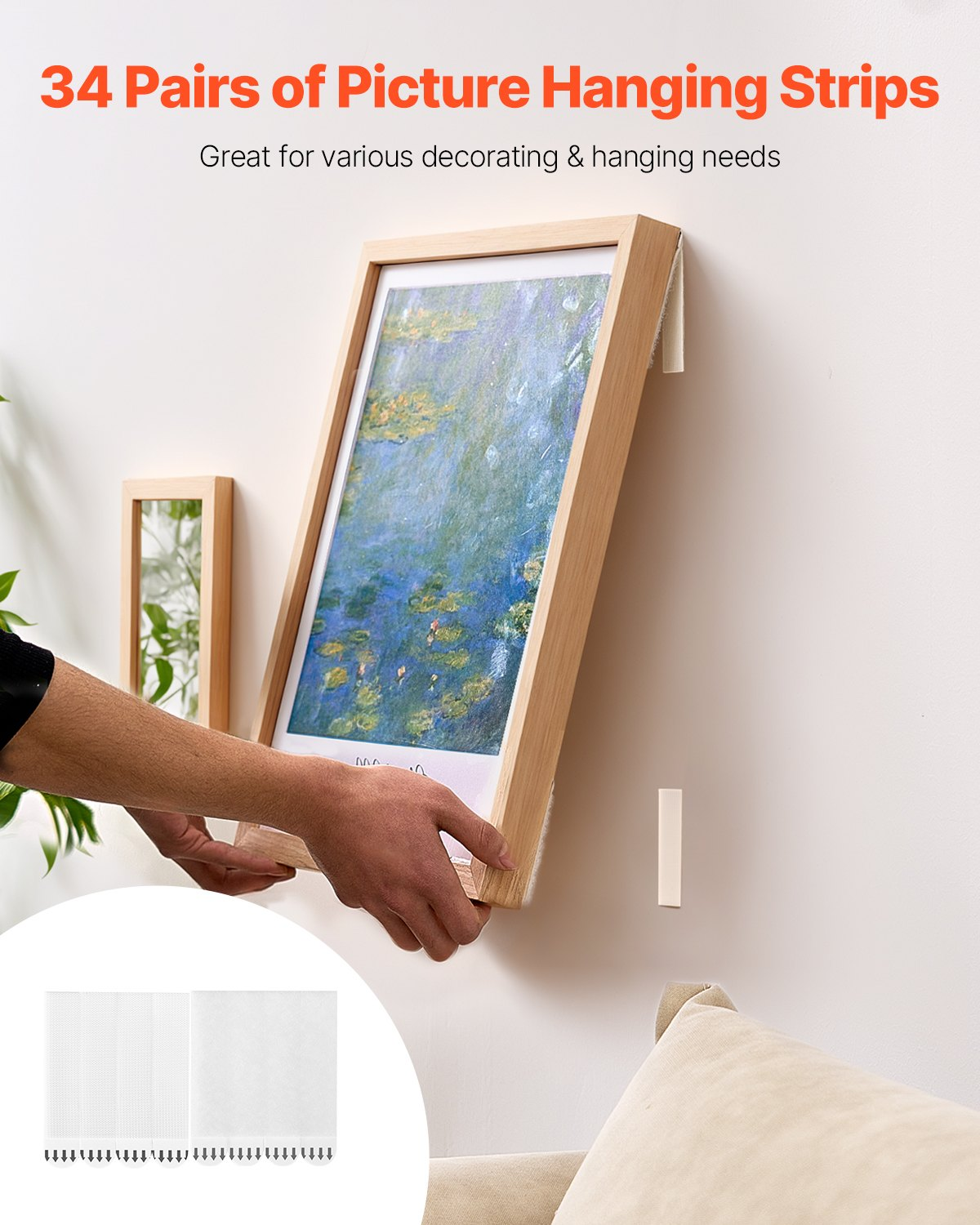 Picture Hanging Strips 34 Pairs Large Frame Hanging Strips for Damage ...