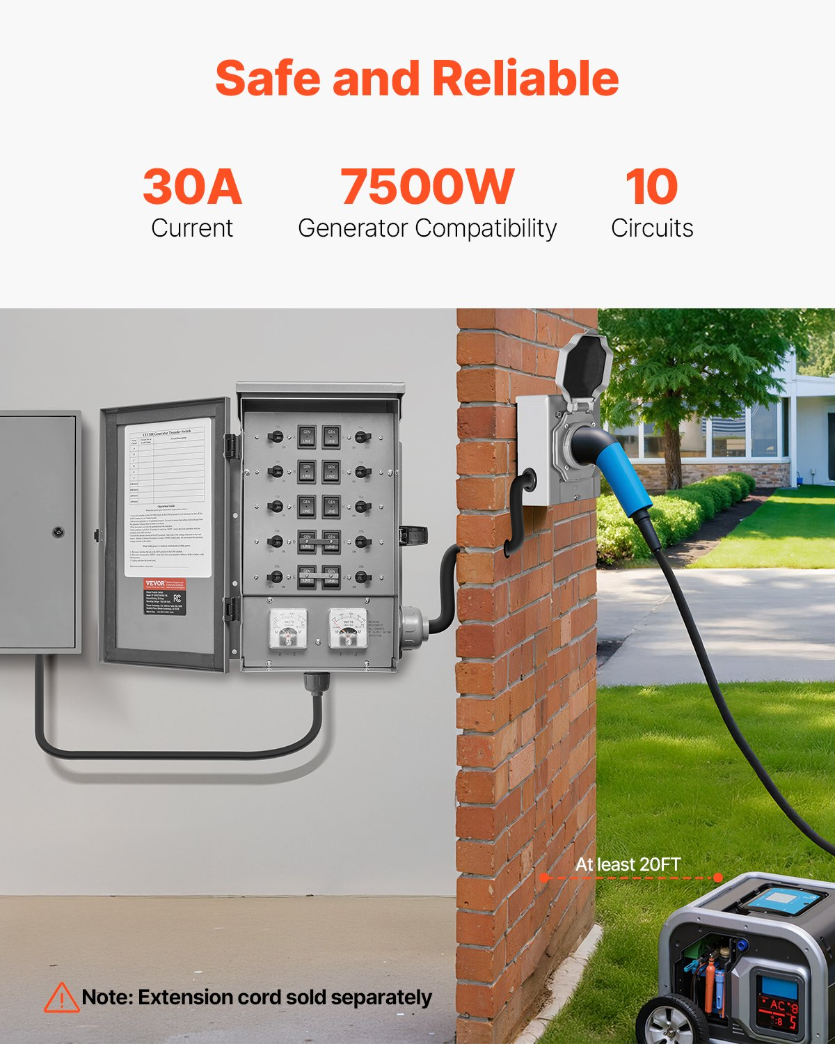 Manual Transfer Switch 30A Generator Transfer Switch Kit NEMA 3R 7500W ...