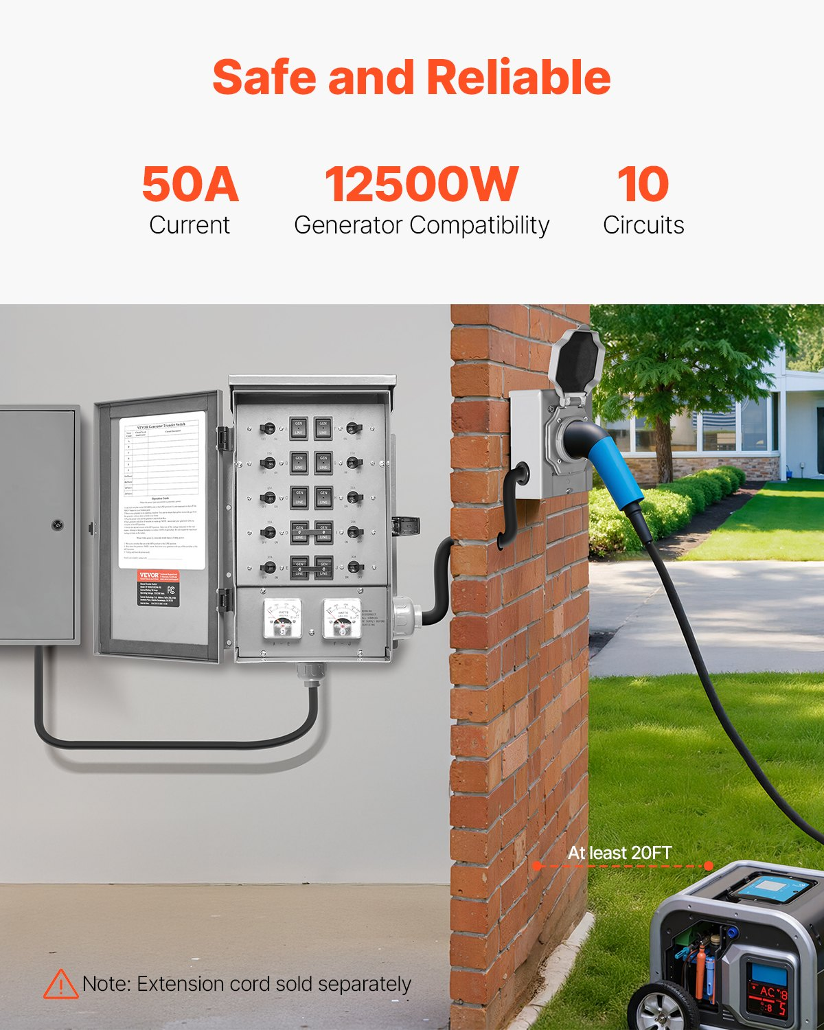 Manual Transfer Switch 50A Generator Transfer Switch Kit NEMA 3R 12500W ...