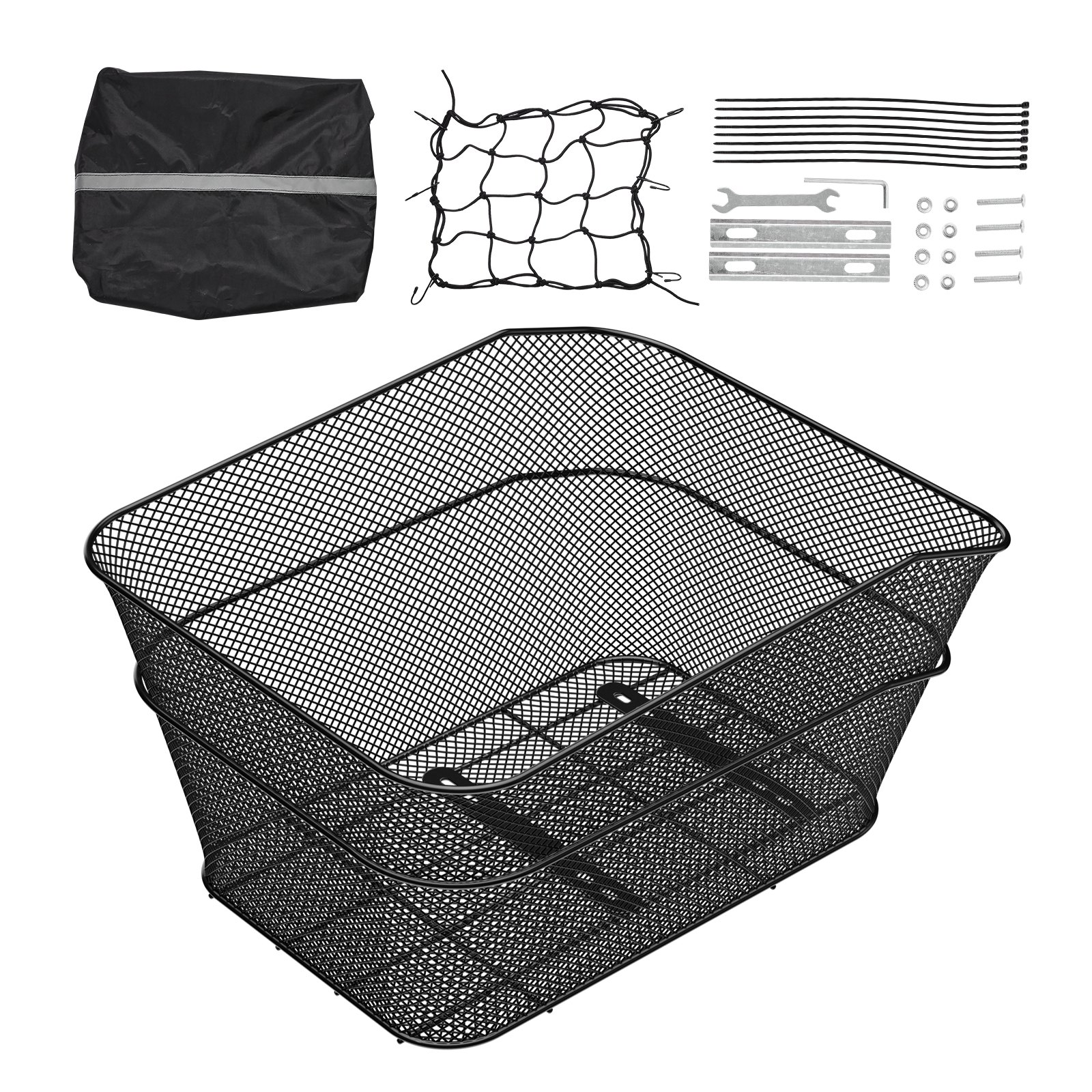 Rear Bike Basket Wire Mesh Bicycle Basket with Cargo Net Waterproof ...