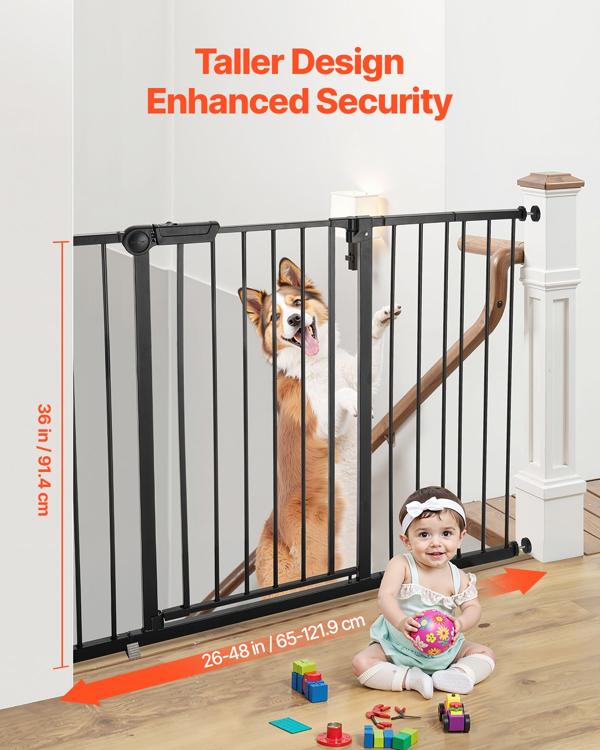 Baby Gate 26-48 Inches Adjustable Width 36 Inches High Dog Gate Black ...