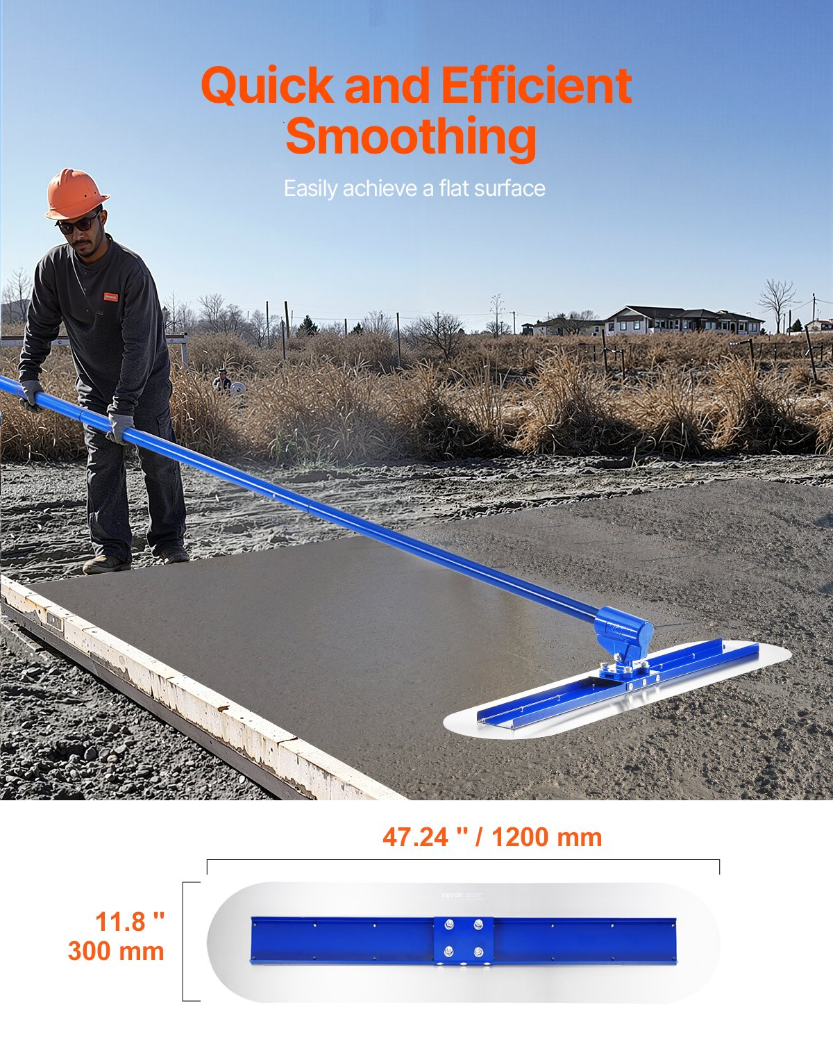 Bull Float Magnesium Concrete Float, 47.24 x 7.28 Inch Round End ...