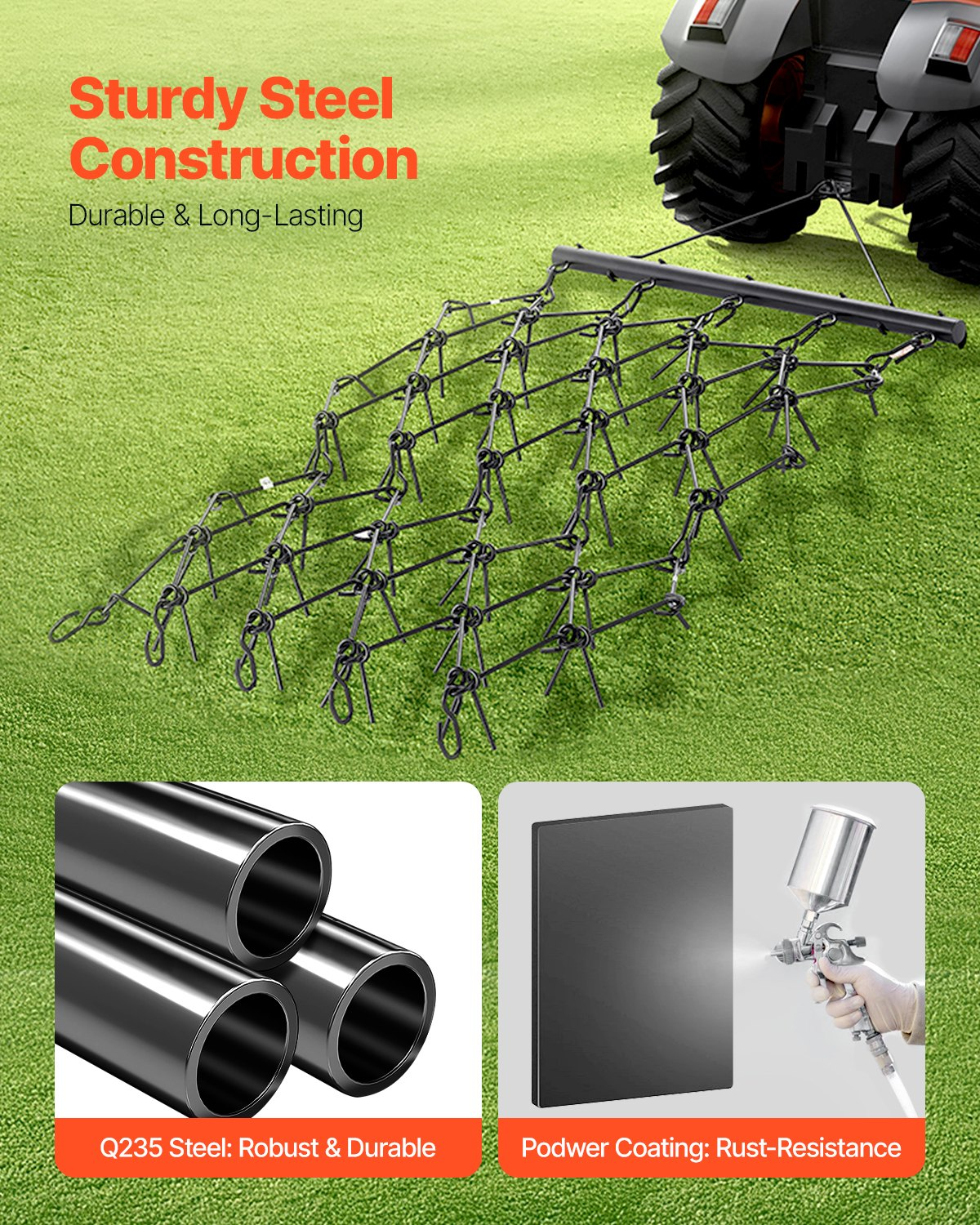 4x5.6 ft Chain Drag Harrow, 80-Tooth ATV UTV Tractor Harrow for Yard ...