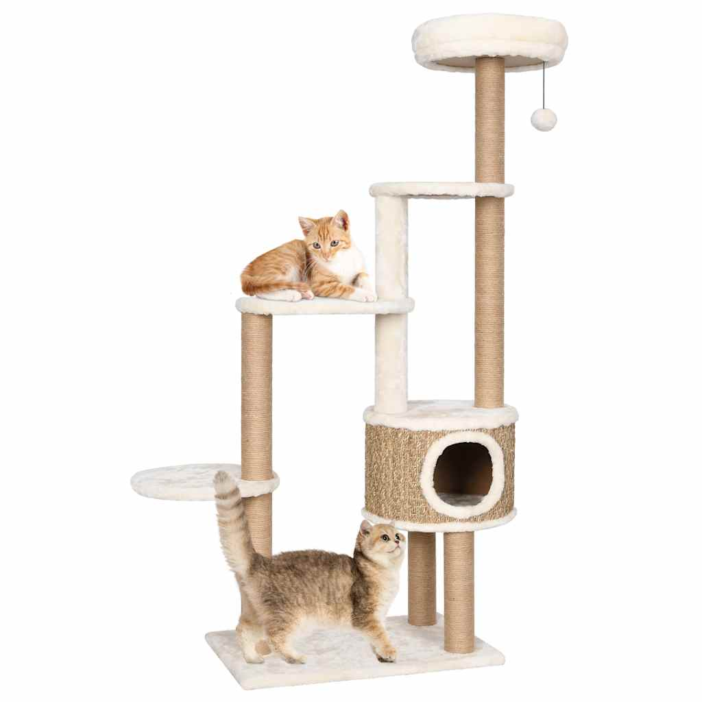 vidaXL Cat Tree Beige Flakeboard, Plush, Seagrass Tall Storage | eBay